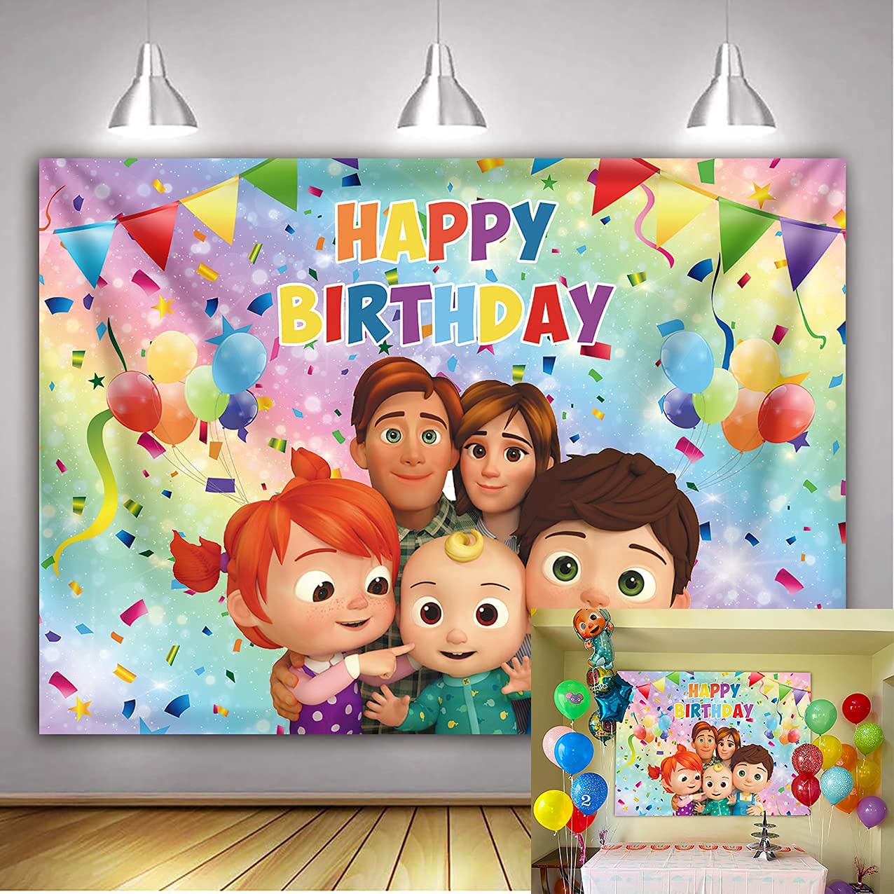 Cute Coco Melon Backdrop Cartoon Family Theme Party Backdrops Birthday ...