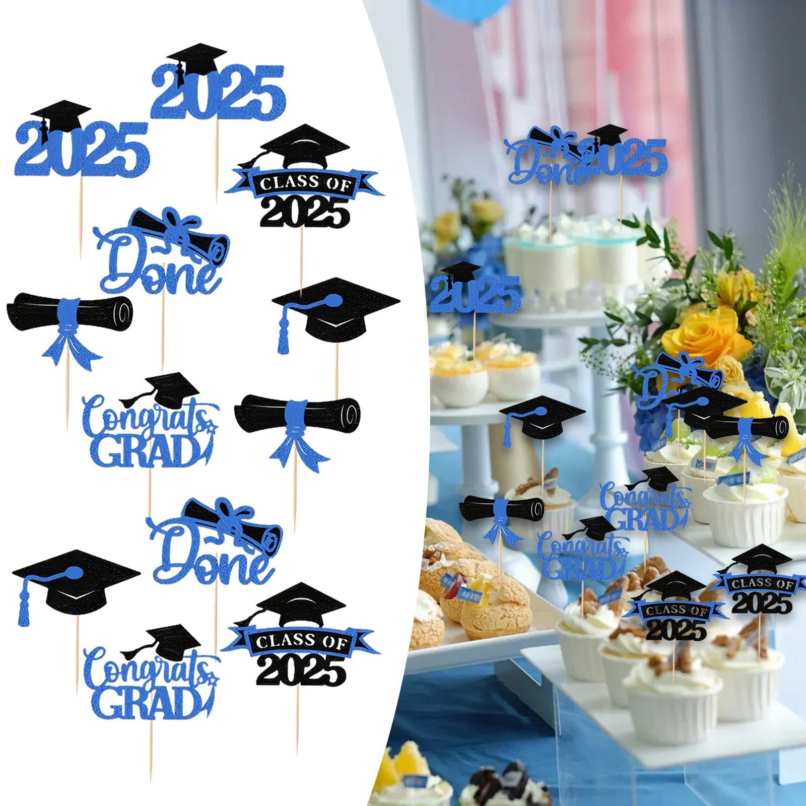 Grad Cake Topper 12Pcs 2025 Graduation Cupcake Toppers, Congrats Grad ...