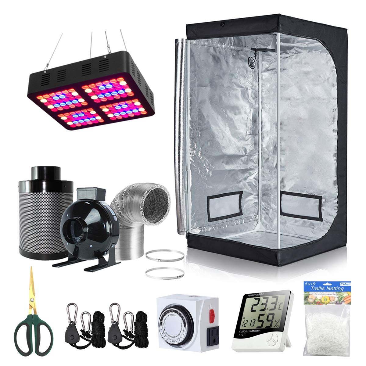 Snapklik.com : 32x32x63 Grow Tent + 4 Fan Filter Duct Combo + 600W LED ...
