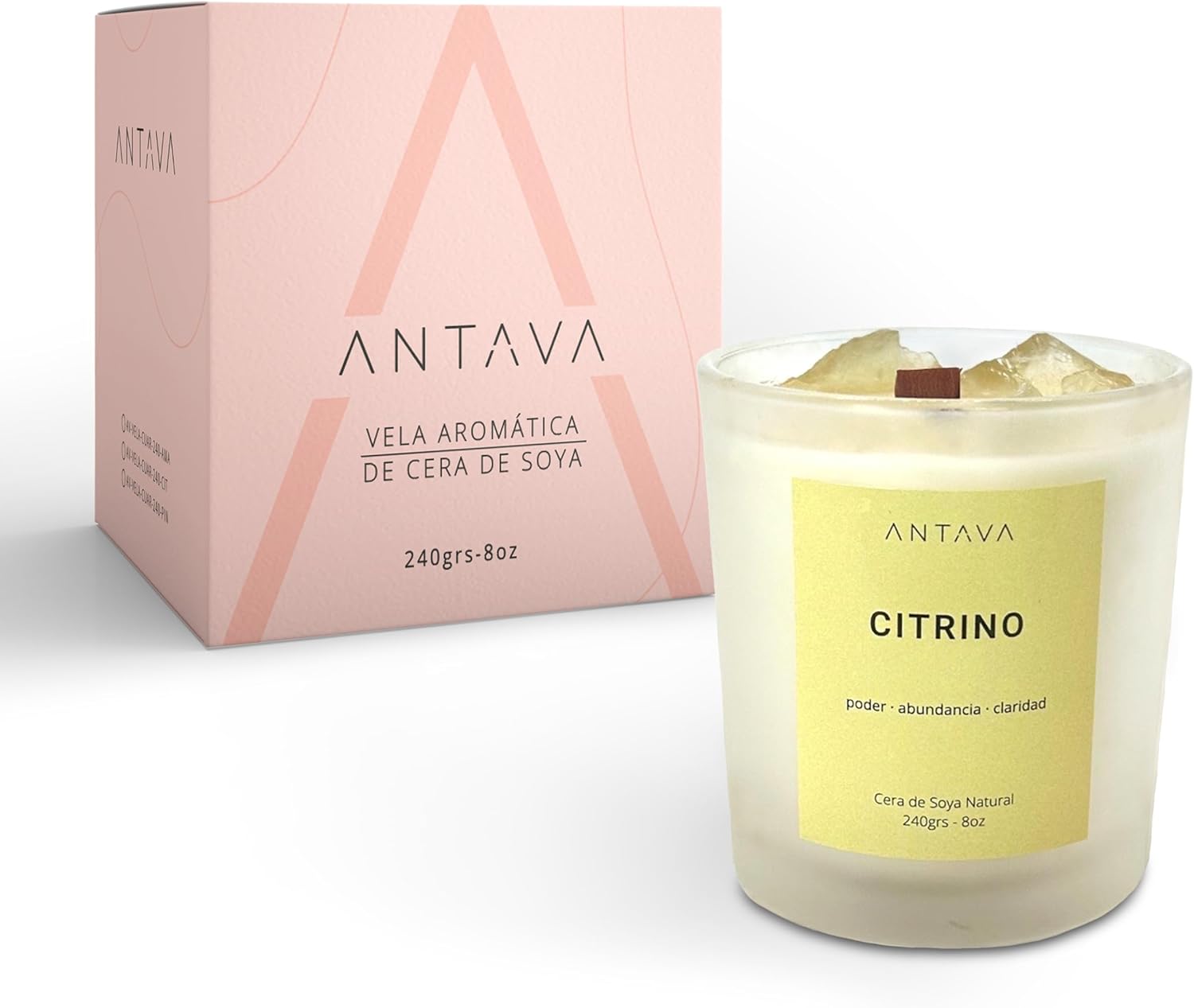 ANTAVA Velas Aromaticas Decorativas con Cuarzos Naturales de Citrino- 8 ...