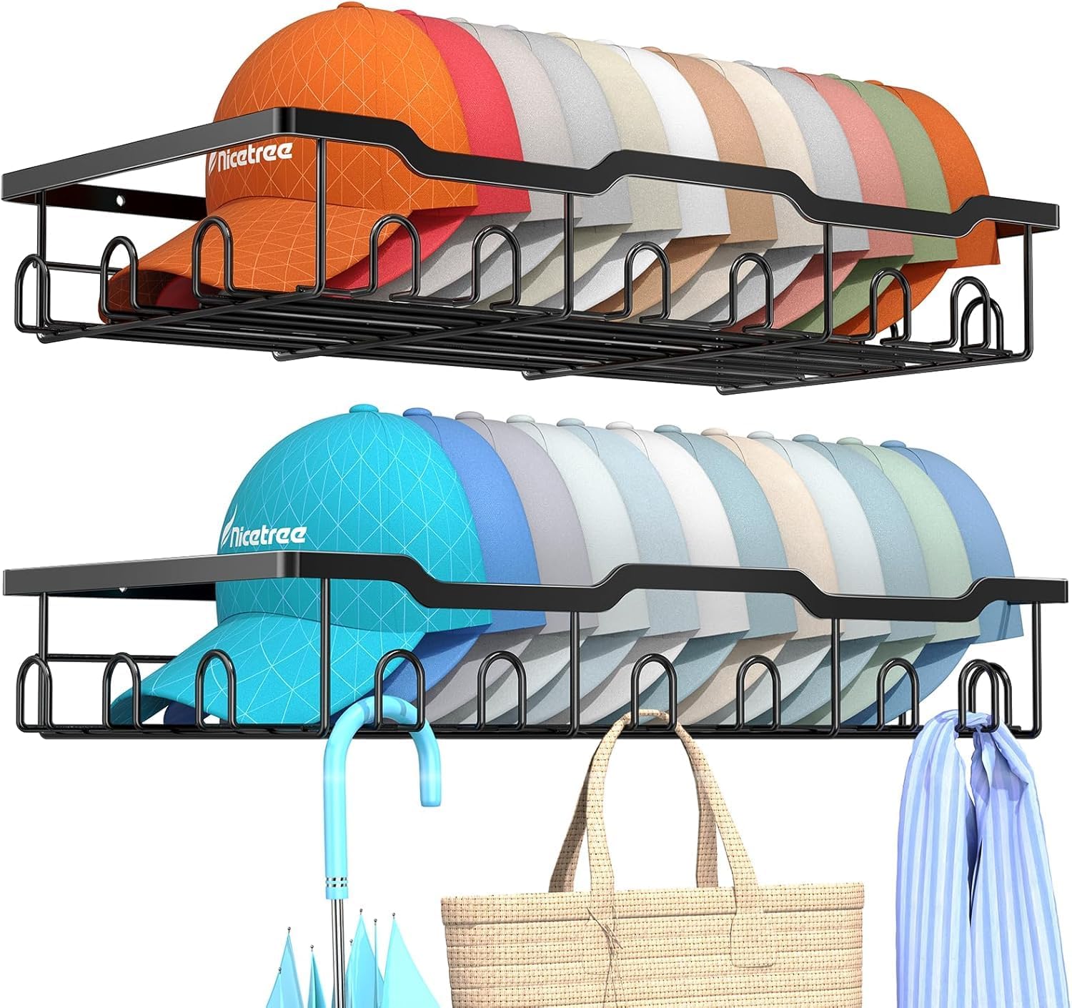 Amazon.com: Nicetree Hat Racks for Baseball Caps Wall - Metal Hat ...