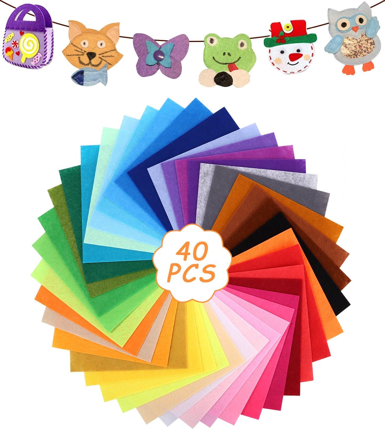 jutyum 40 Colours Felt Fabric Crafts, Coloured Felt Sheets, 10 x 10 cm ...