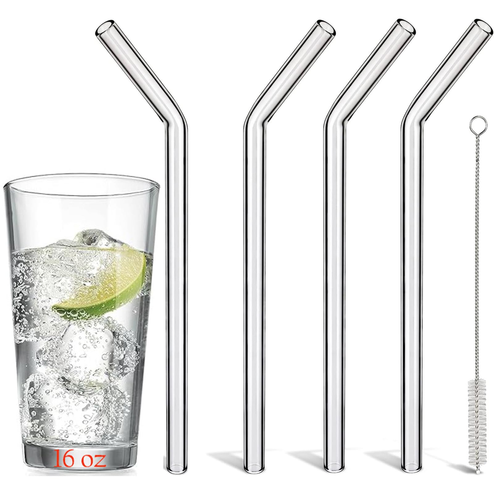 Amazon.com: Glass Straws for 16 oz Glass Cups, Clear Glass Straws Bent ...