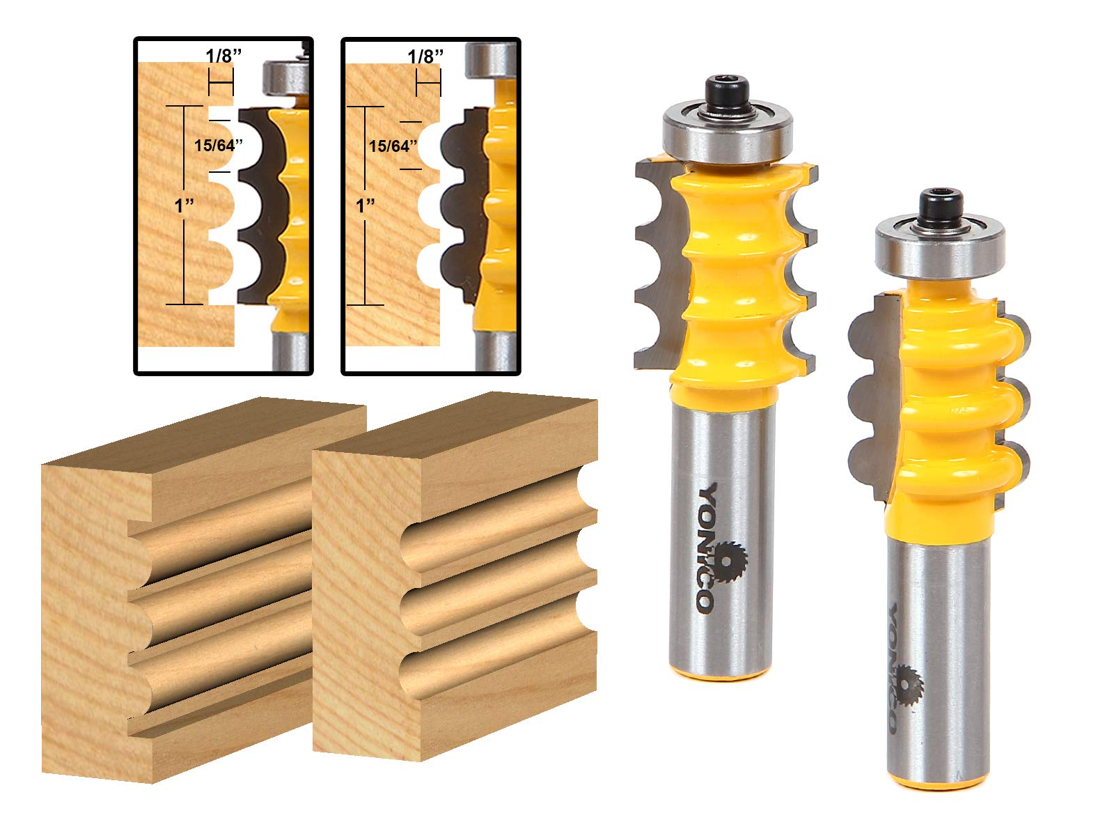 Molding Trim Yonico Crown Molding Router Bits Set 3 Bit 1/2-Inch Shank ...