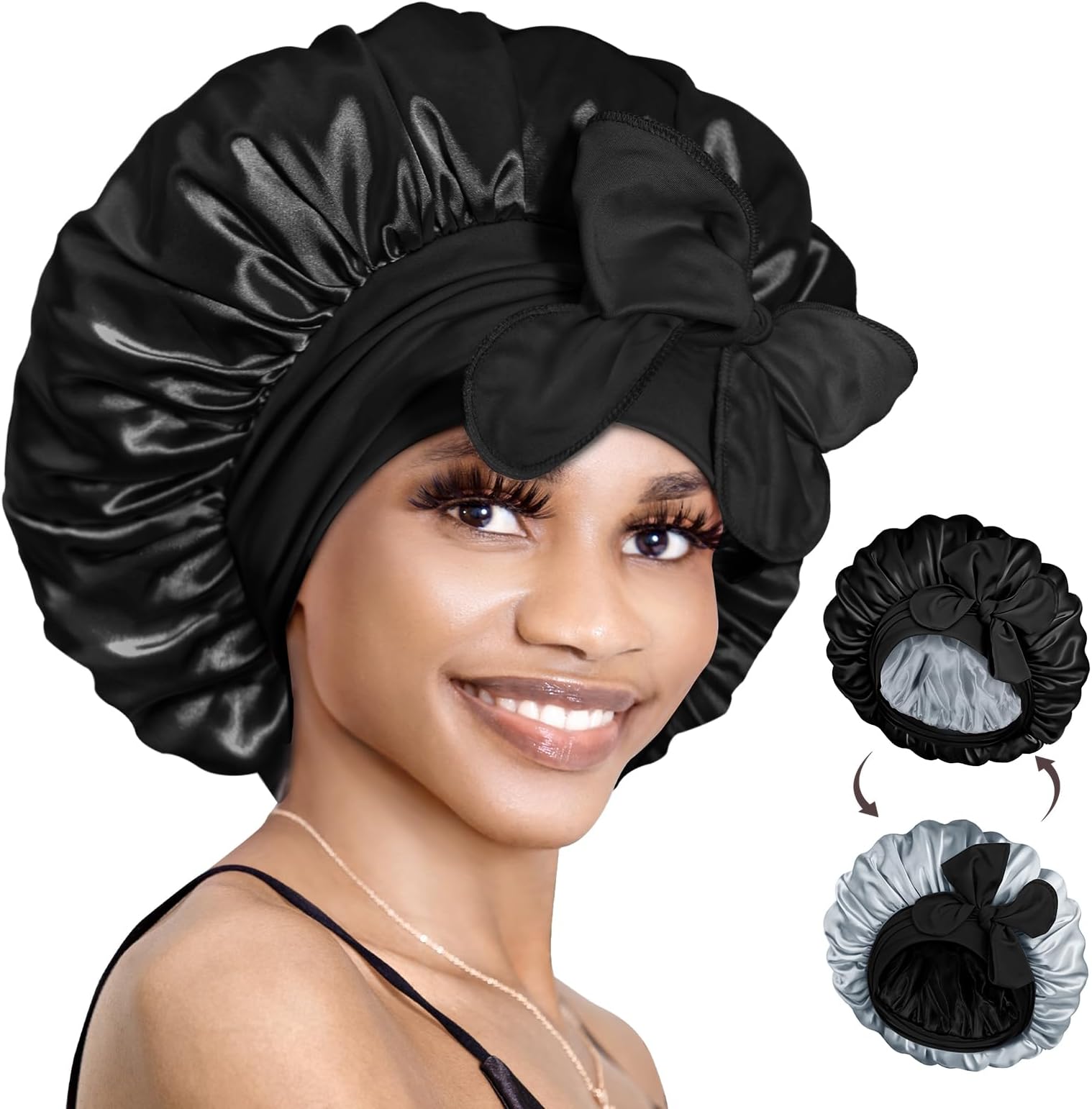 Amazon.com : Satin Hair Bonnet with Wide Band Silk Sleeping Bonnets ...
