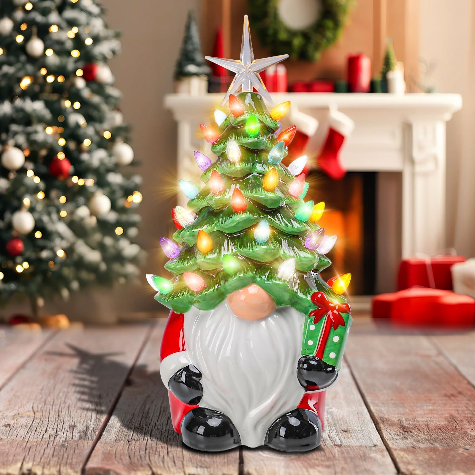 Amazon.com: Transpac Medium Ceramic Light Up Christmas Tree Gnome Decor ...