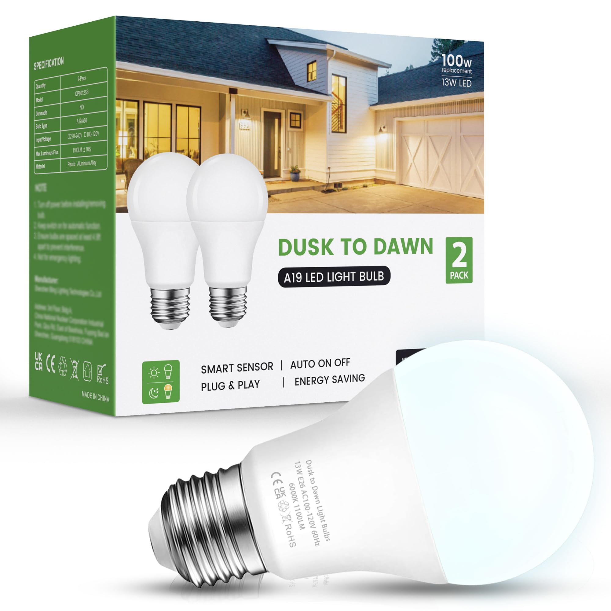 ALEXPEX Dusk to Dawn Light Bulbs, 100W Equivalent Outdoor LED Bulbs ...