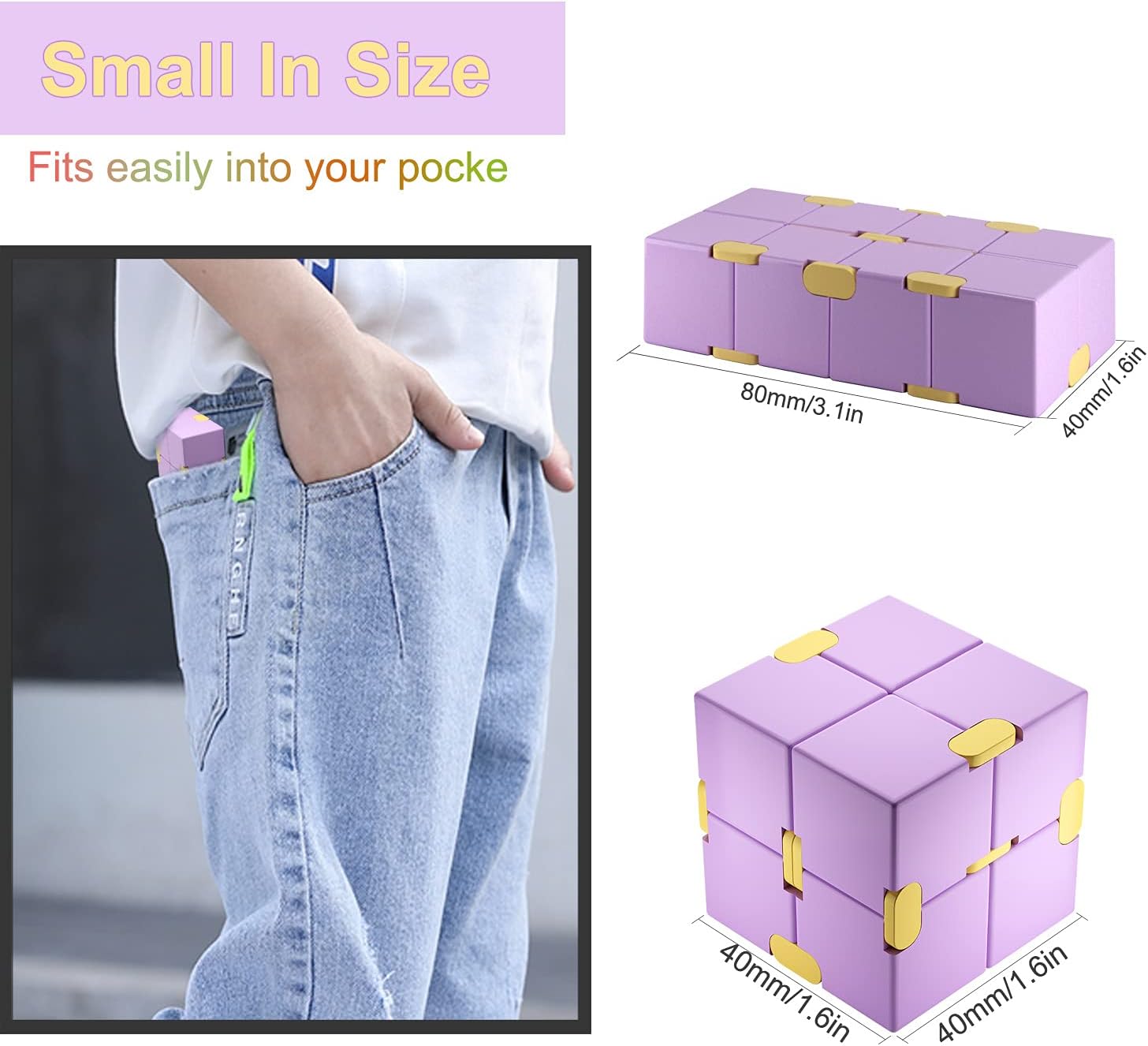 Funxim Infinity Cube Purple Fidget Cube Toy, Fidget Finger Toy Stress ...