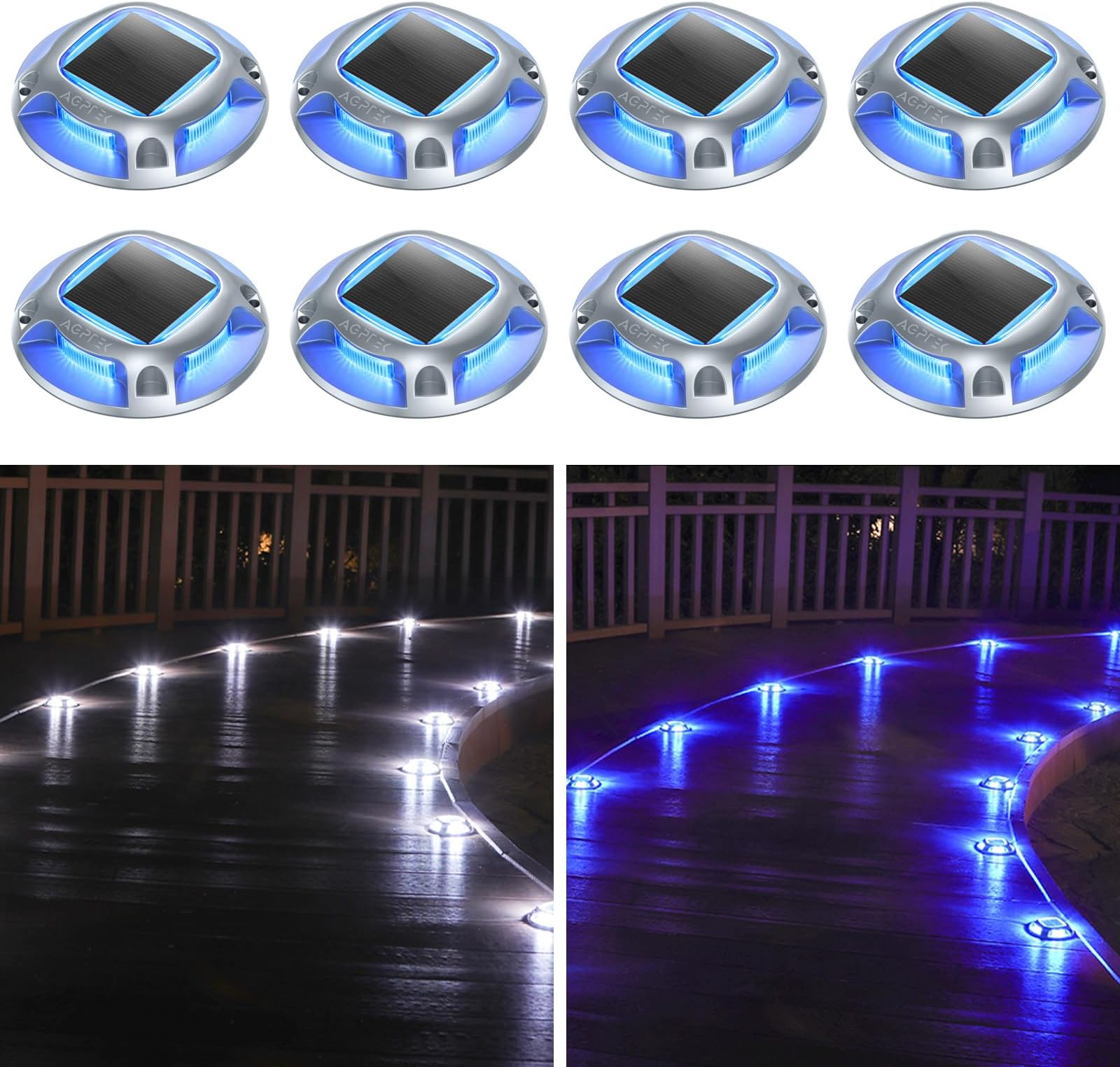 VIODAIM 4 Pack Solar Driveway Lights Marine Dock Lights, 9 Colors in 1 ...