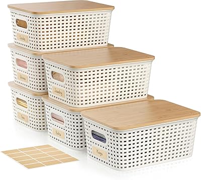 Amazon.com - AREYZIN Plastic Storage Bins with Bamboo lids and ...