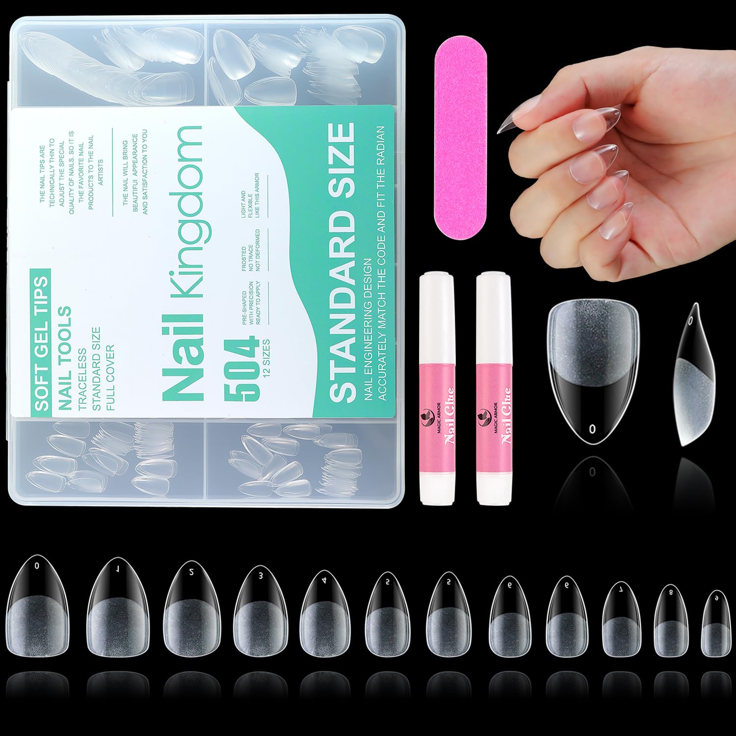 Amazon.com: MAGIC ARMOR Short Almond Fake Nail Tips 504pcs Full Cover ...