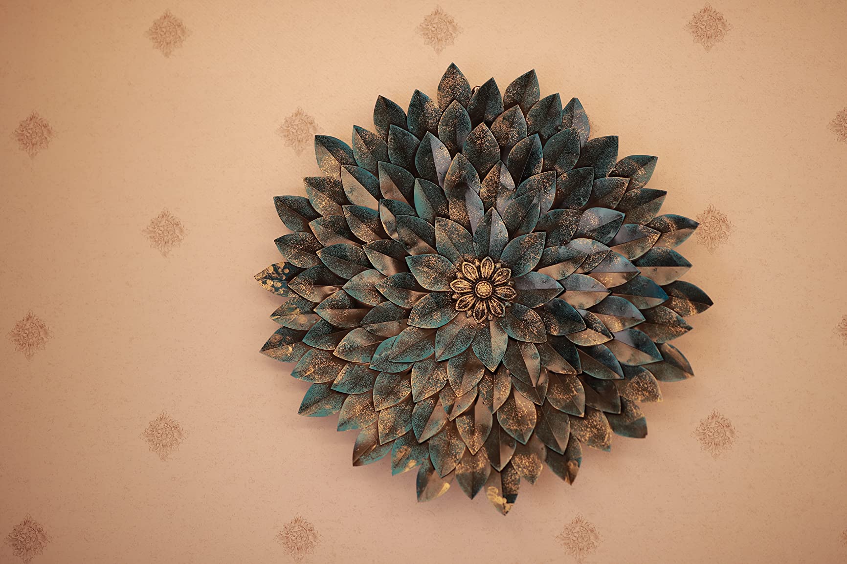 ZXC Rajasthani Ethnic Blue Metal Hand Crafted Round Flower Wall Decor ...