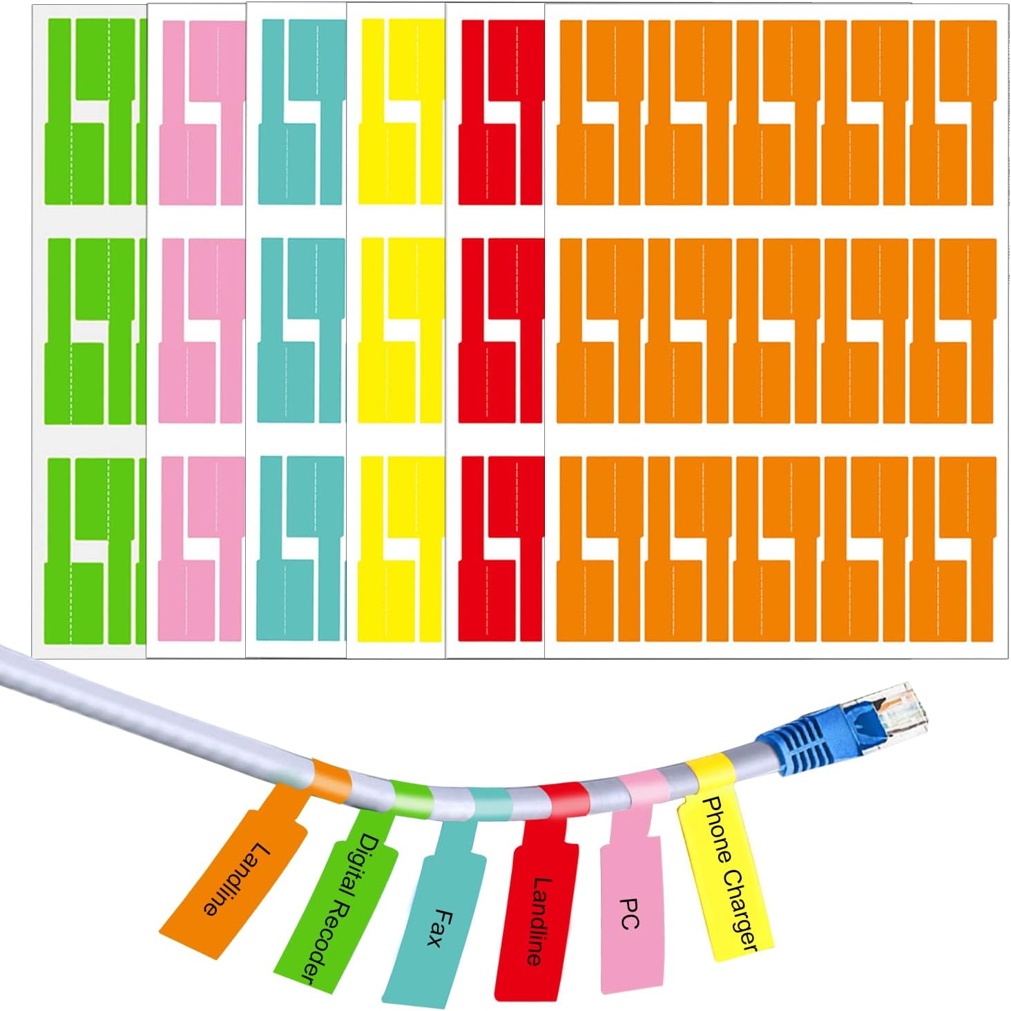 Cable Labels, 6 Colours 180 Pcs Self-Adhesive Cable Markers, Waterproof ...