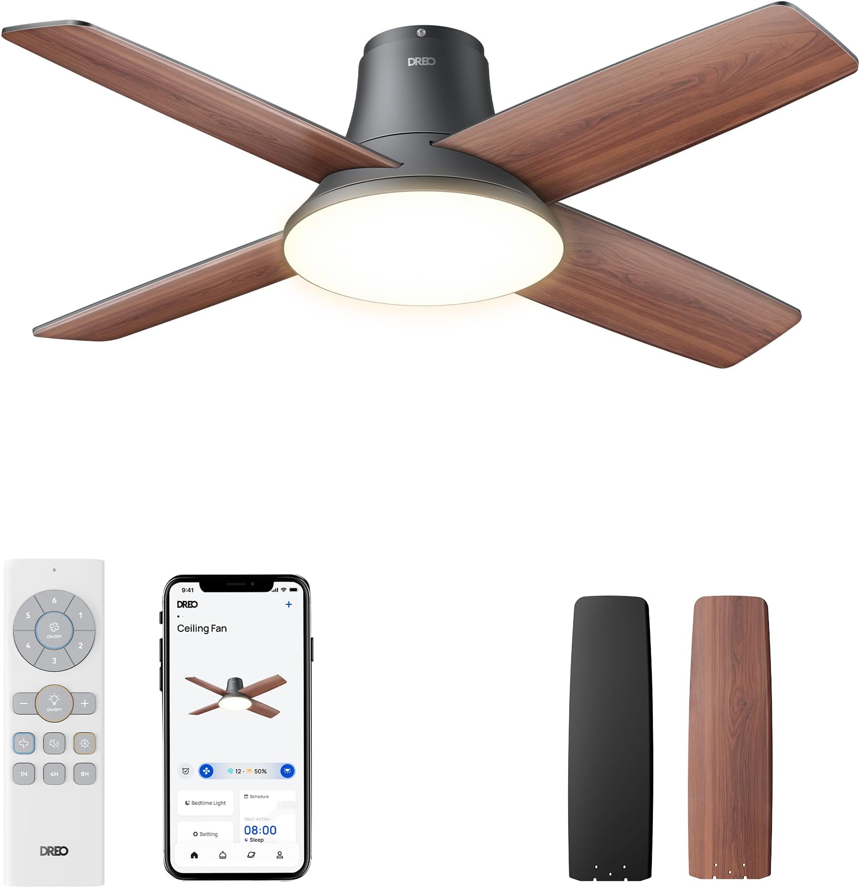 Amazon.com: Dreo Smart Ceiling Fans with Lights, Low profile Ceiling ...