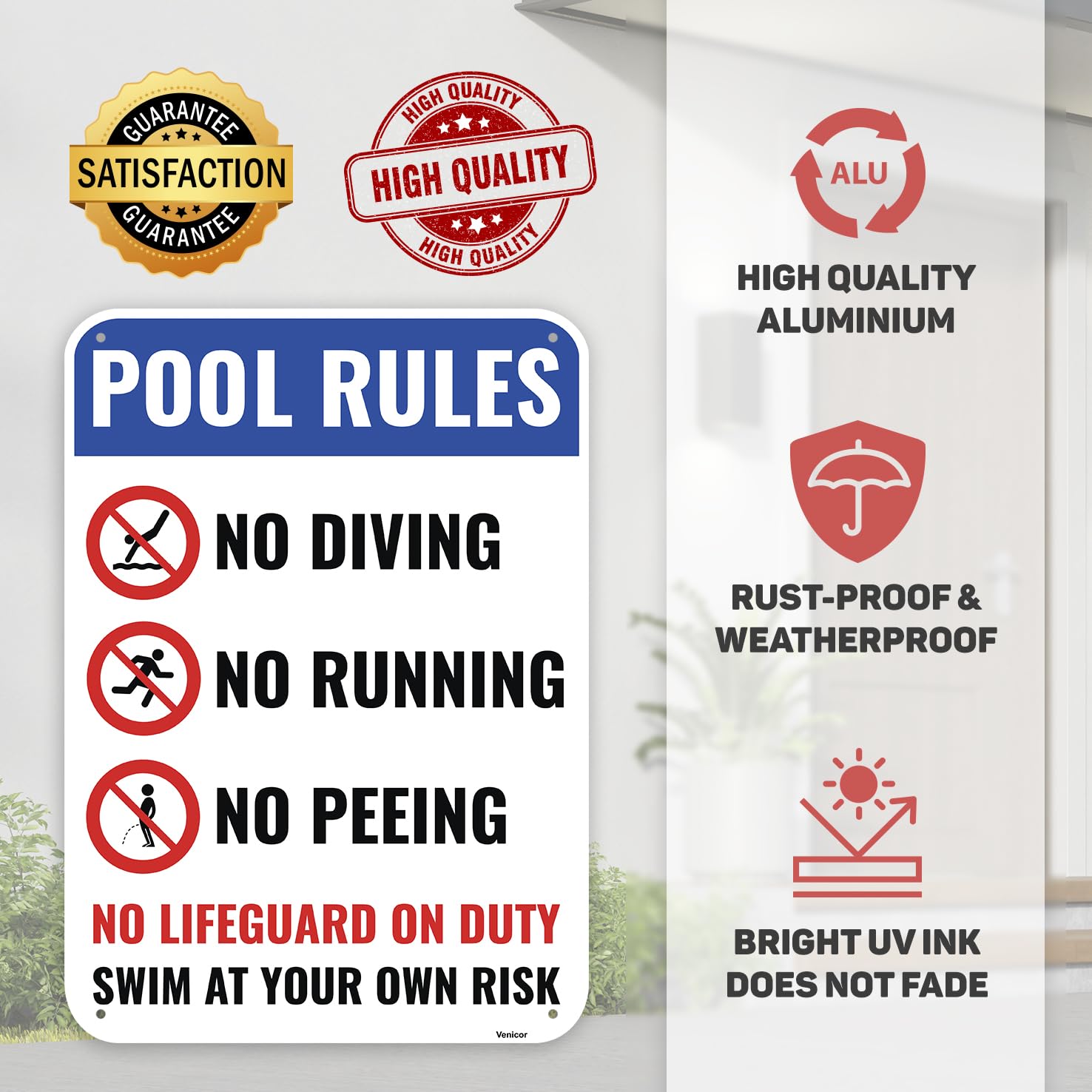 Humorous Backyard Sign Funny Pool Rules Metal Sign - 18x24 Inch ACM ...