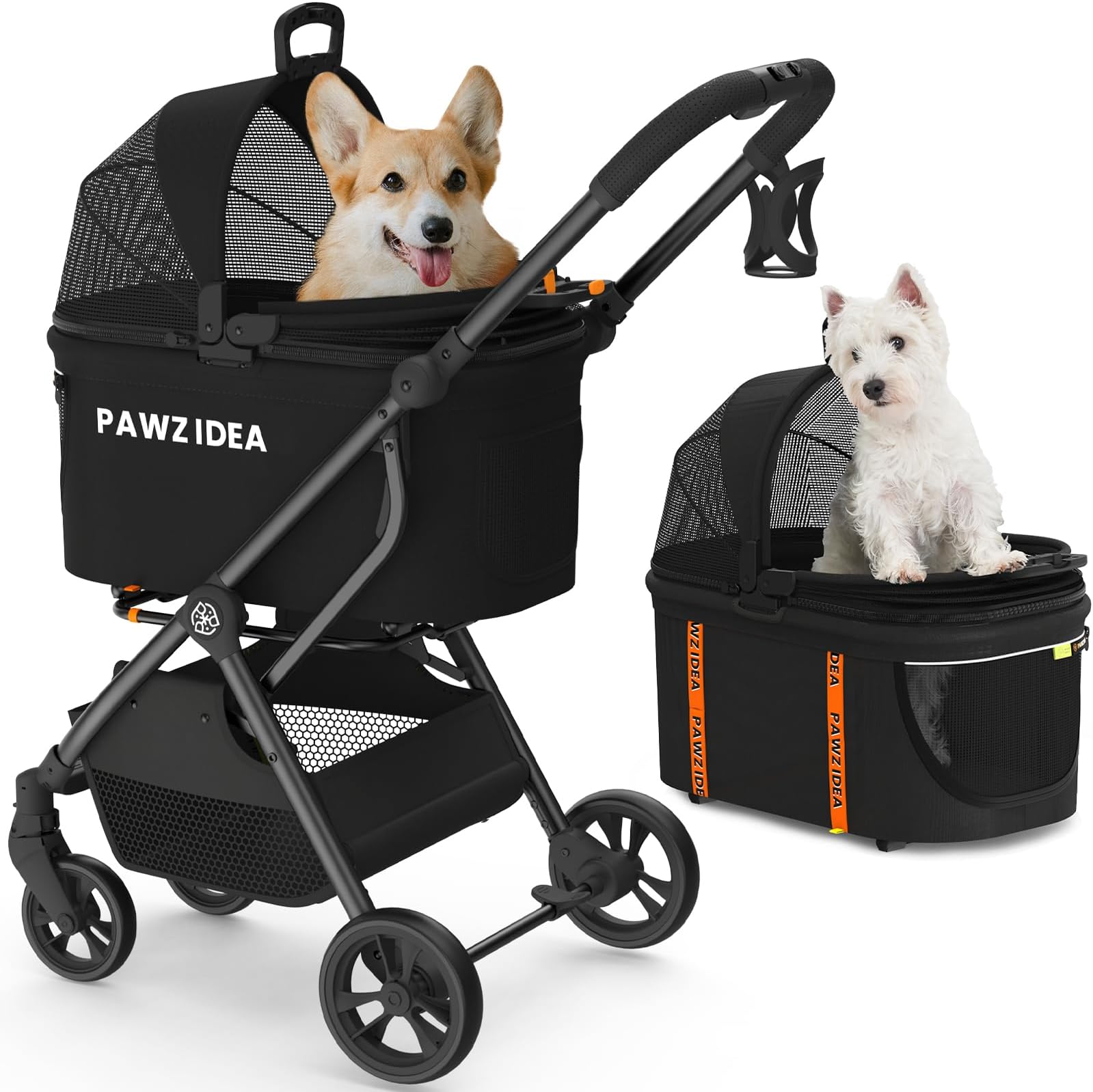 Amazon.com: PETSITE 3-in-1 Pet Stroller, Foldable Dog Cat Stroller w ...