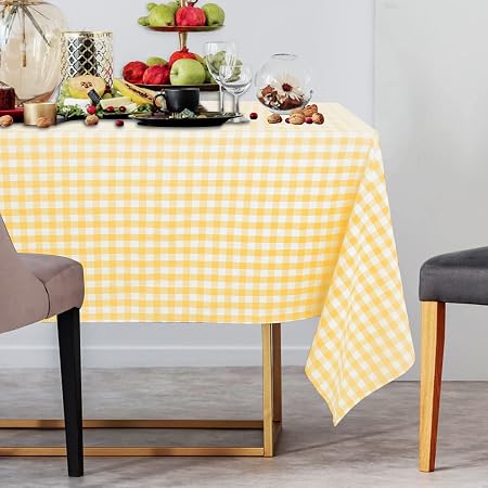 Amazon.com: Yellow and White Checked Tablecloth 54 x 84 Inch Rectangle ...