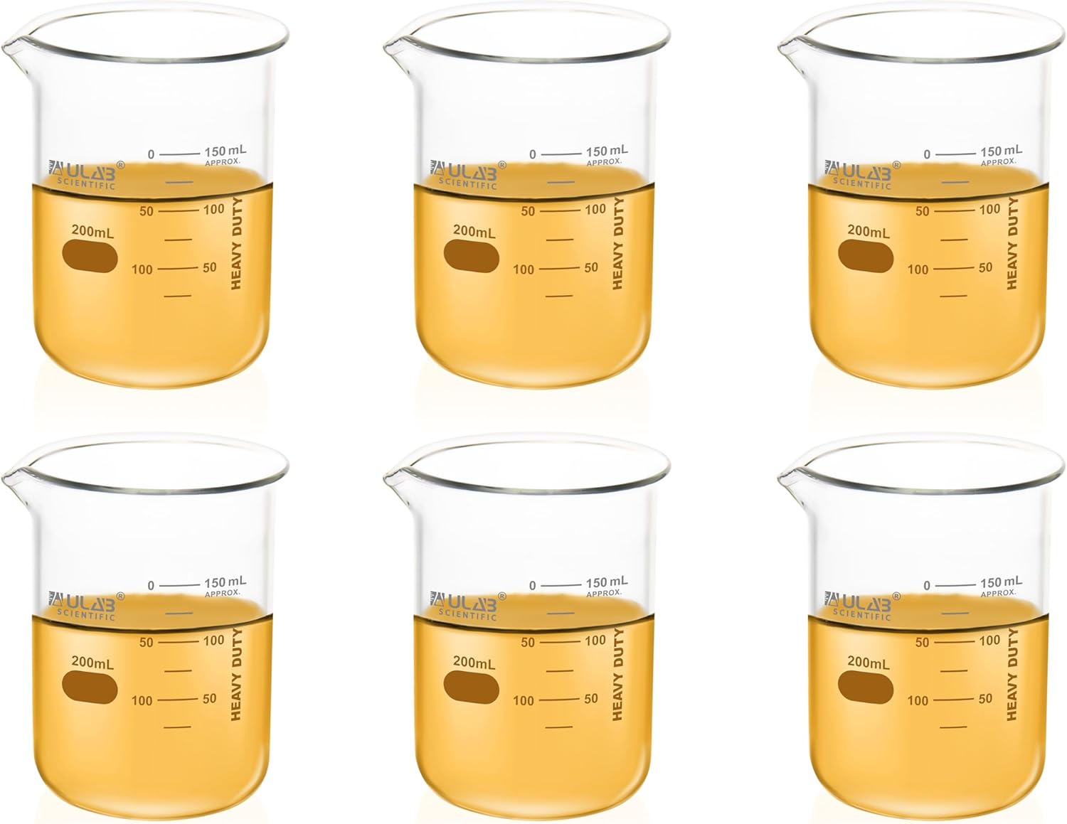 ULAB Scientific Glass Beaker Set, Vol. 200ml, 3.3 Borosilicate Griffin Low Form with Printed ...