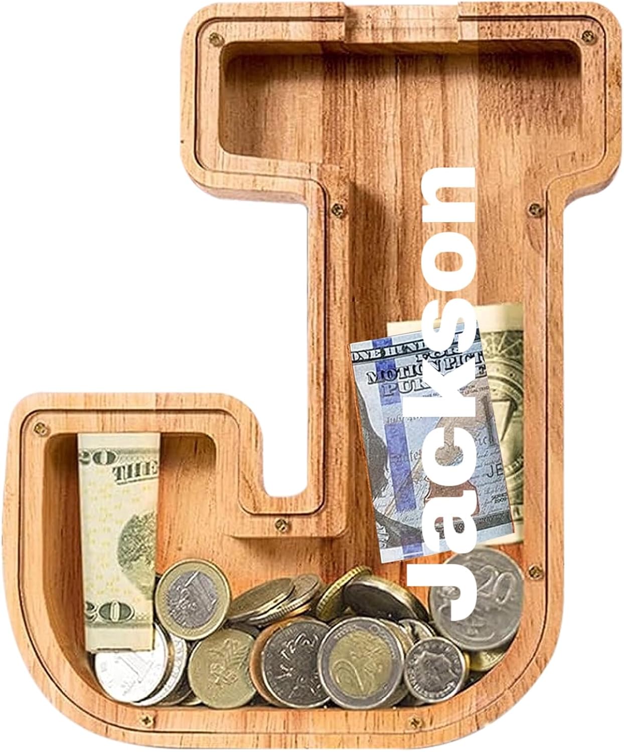 Amazon.com : NEOSKY Wooden Letter Piggy Bank for Kids - Alphabet Coin ...
