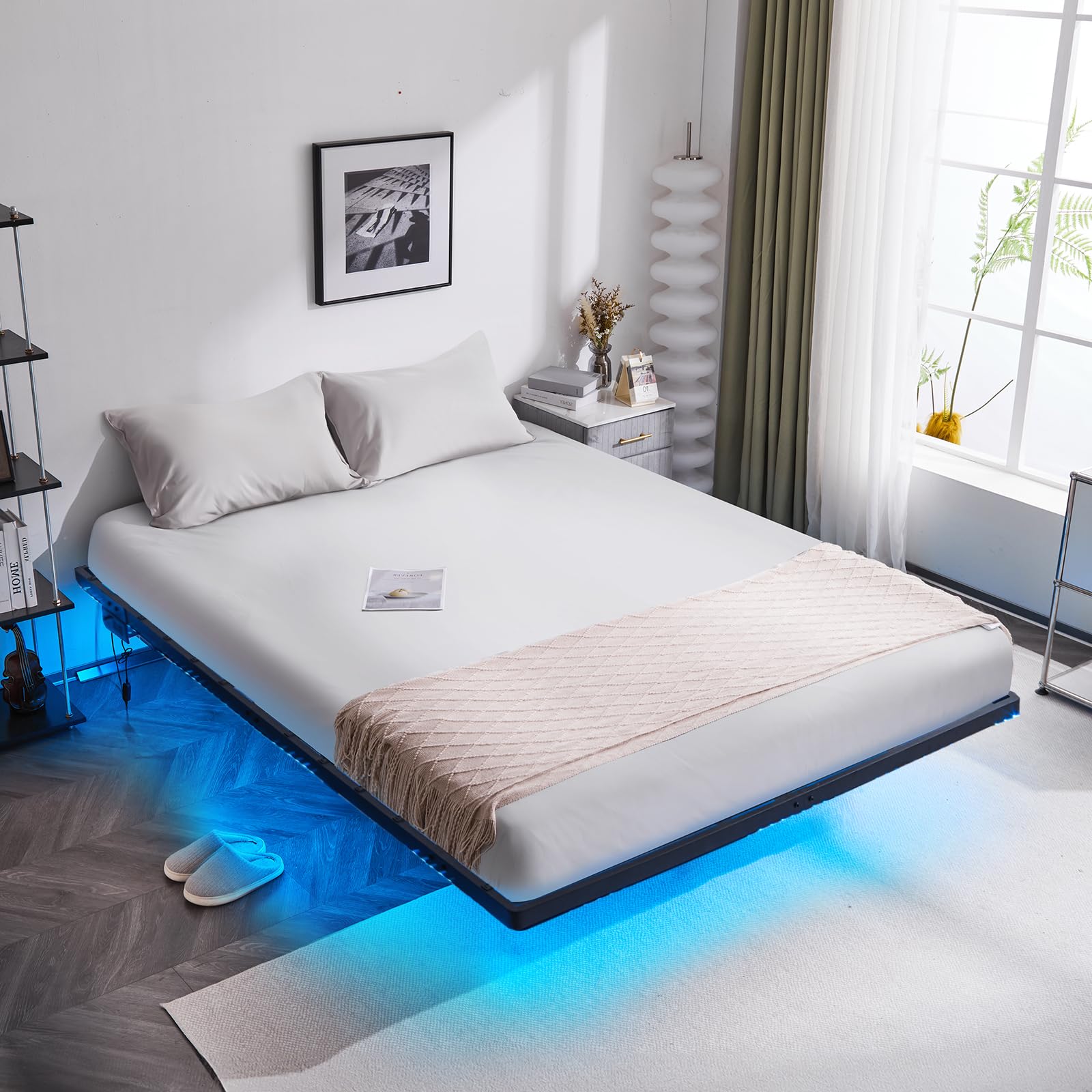 Amazon.com: VINGLI Floating Bed Frame King with USB Charging Station ...