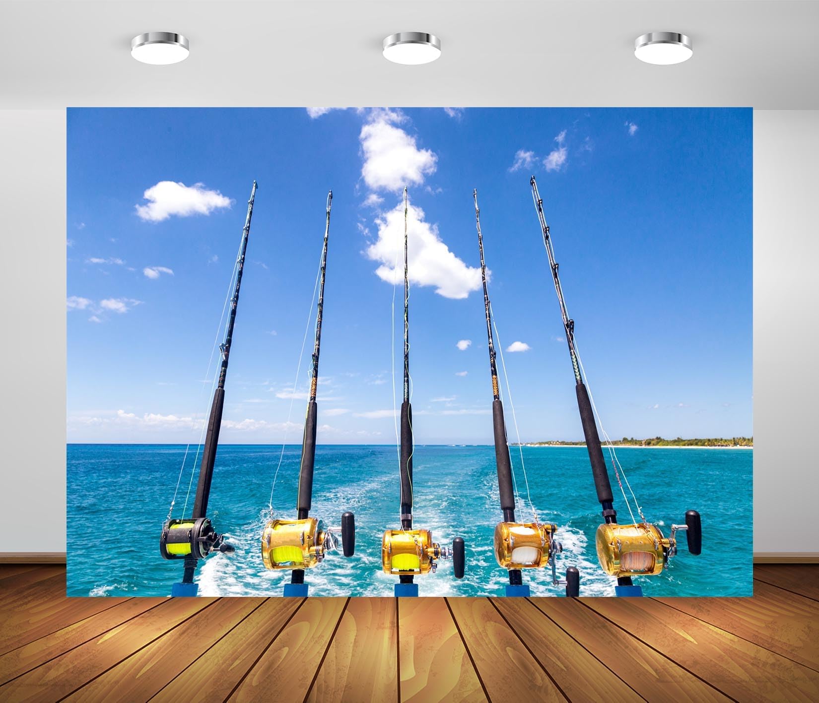 Amazon.com : BELECO 7x5ft Fabric Fishing Backdrop Blue Ocean Fishing ...