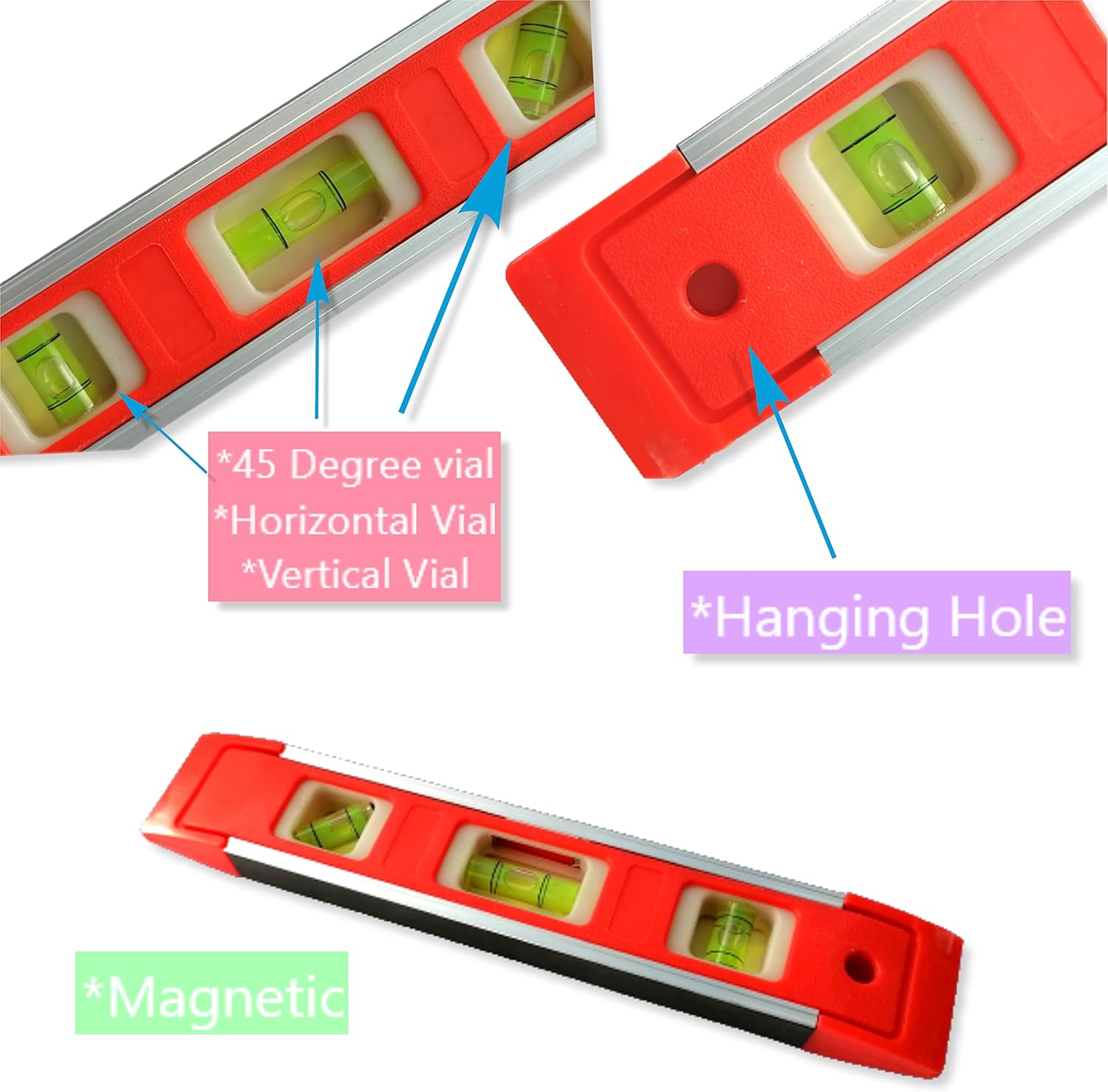 9″ Magnetic Edge Spirit Level 230mm, Torpedo, Bubble Level High ...
