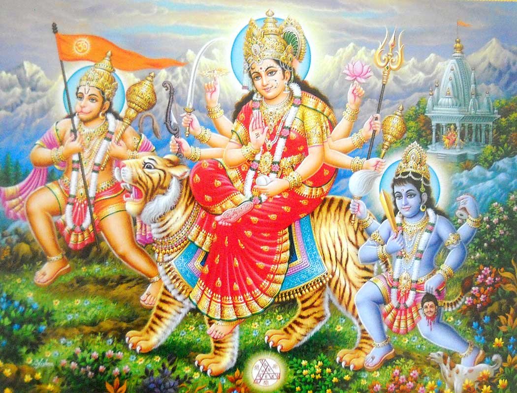 Crafts Of India Goddess Durga With Bhairav And Hanuman Poster ...