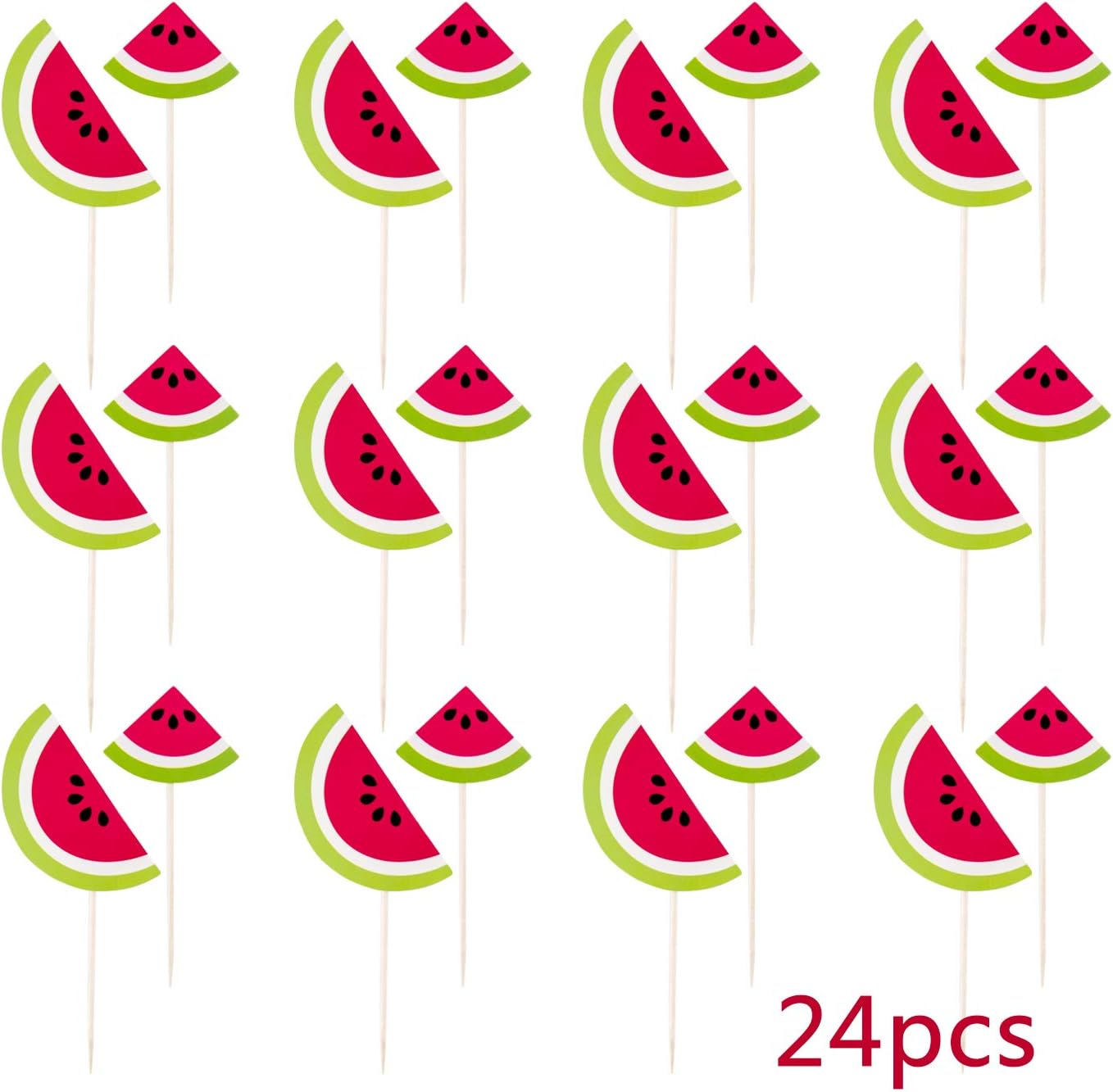Amazon.com: 24 Pcs Watermelon Cupcake Topper Watermelon Birthday Cake ...