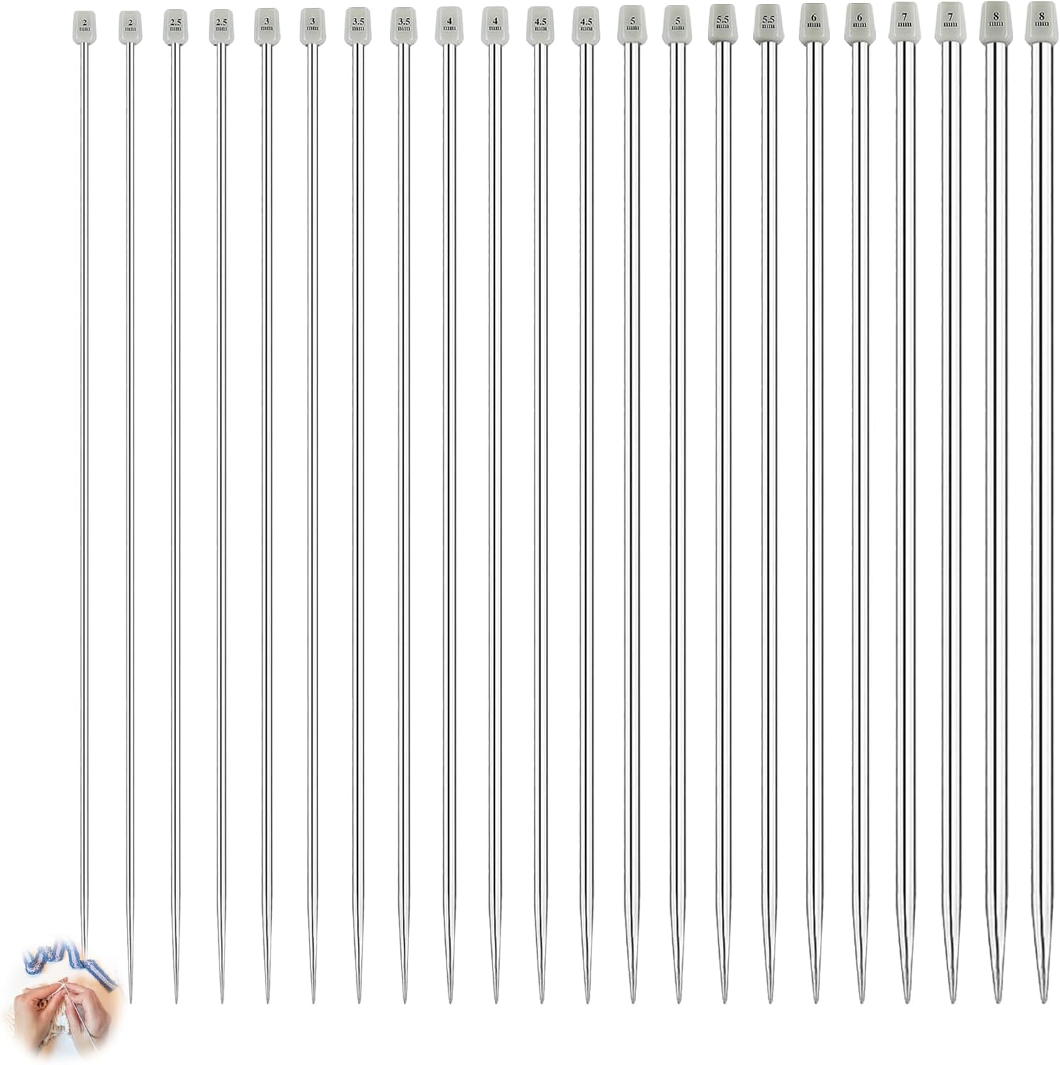 22 Pcs Metal Knitting Needles Set, Stainless Steel Pointed Knitting ...