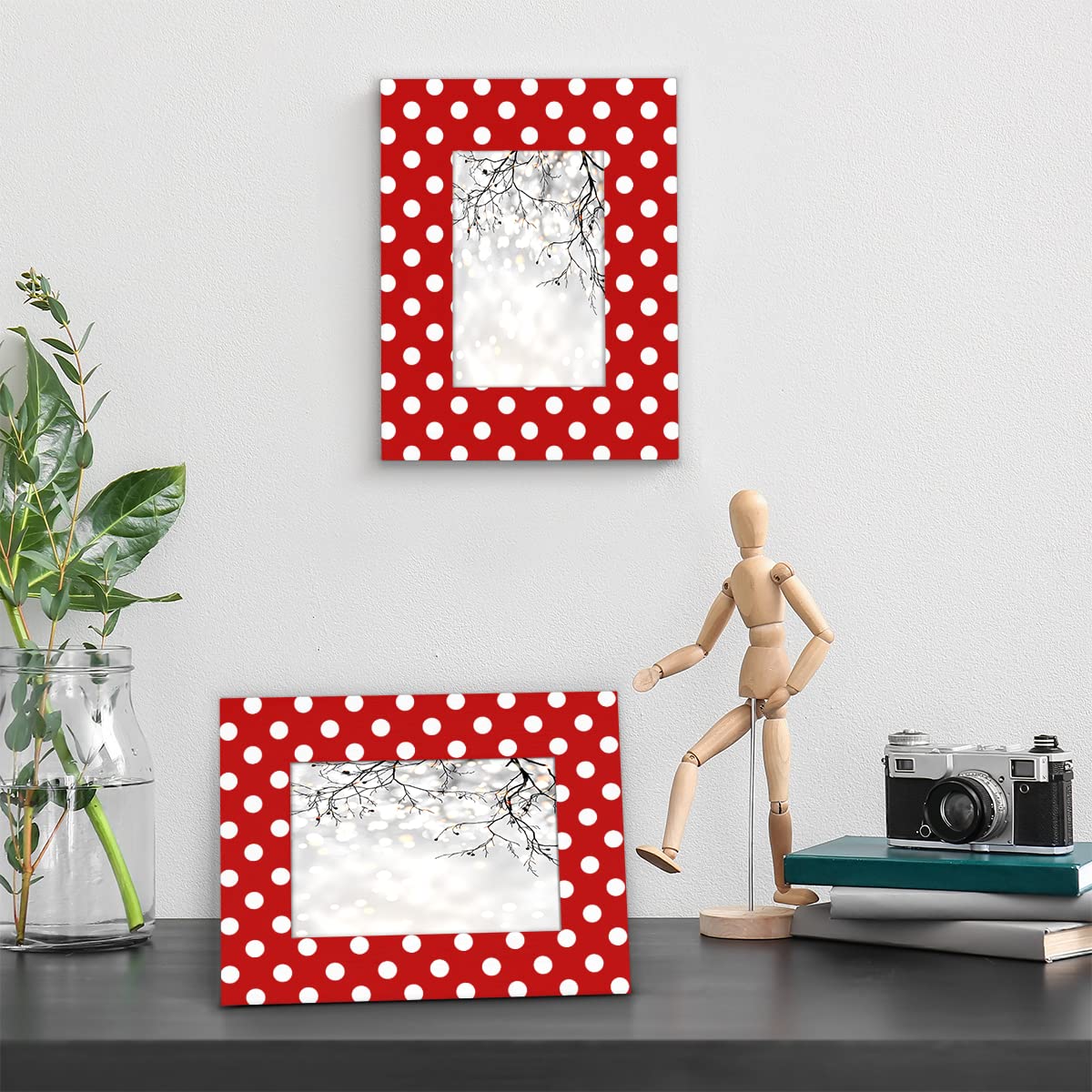 Red White Polka Dot Frame Polka Dot Frame With Stitched Patch Stock