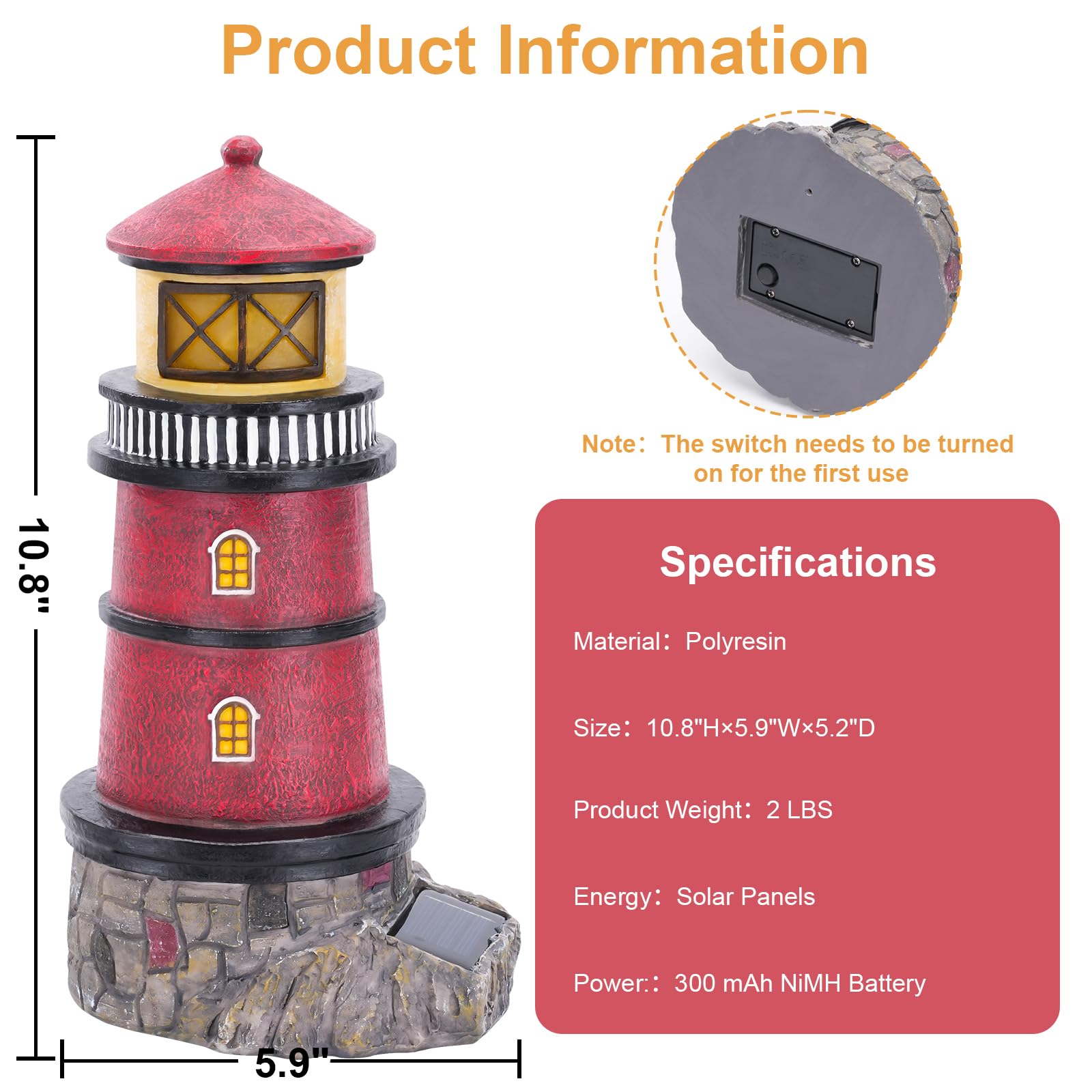 Solar Lighthouse Garden Decor 17.1 Inch Solar Powered Lighthouse Garden ...