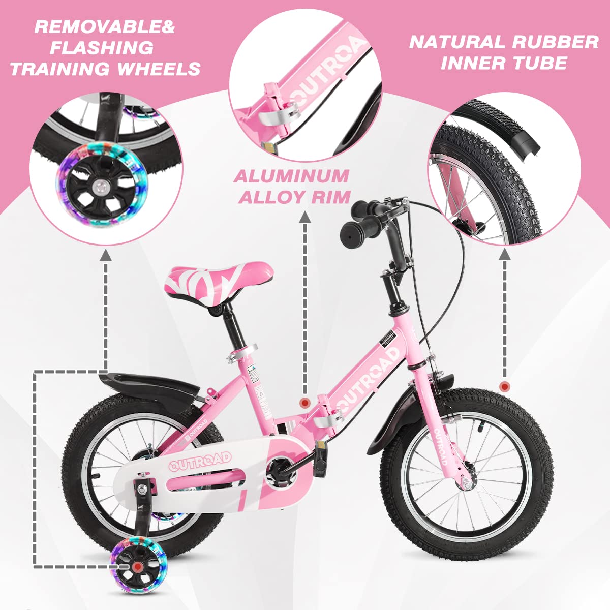 PanAme 14/16/18 Inch Folding Kids Bike with Flashing Training Wheels ...