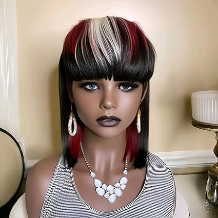 Amazon.com : FCHW Short Straight Bob Wig Pixie Cut Wig With Bangs Non ...