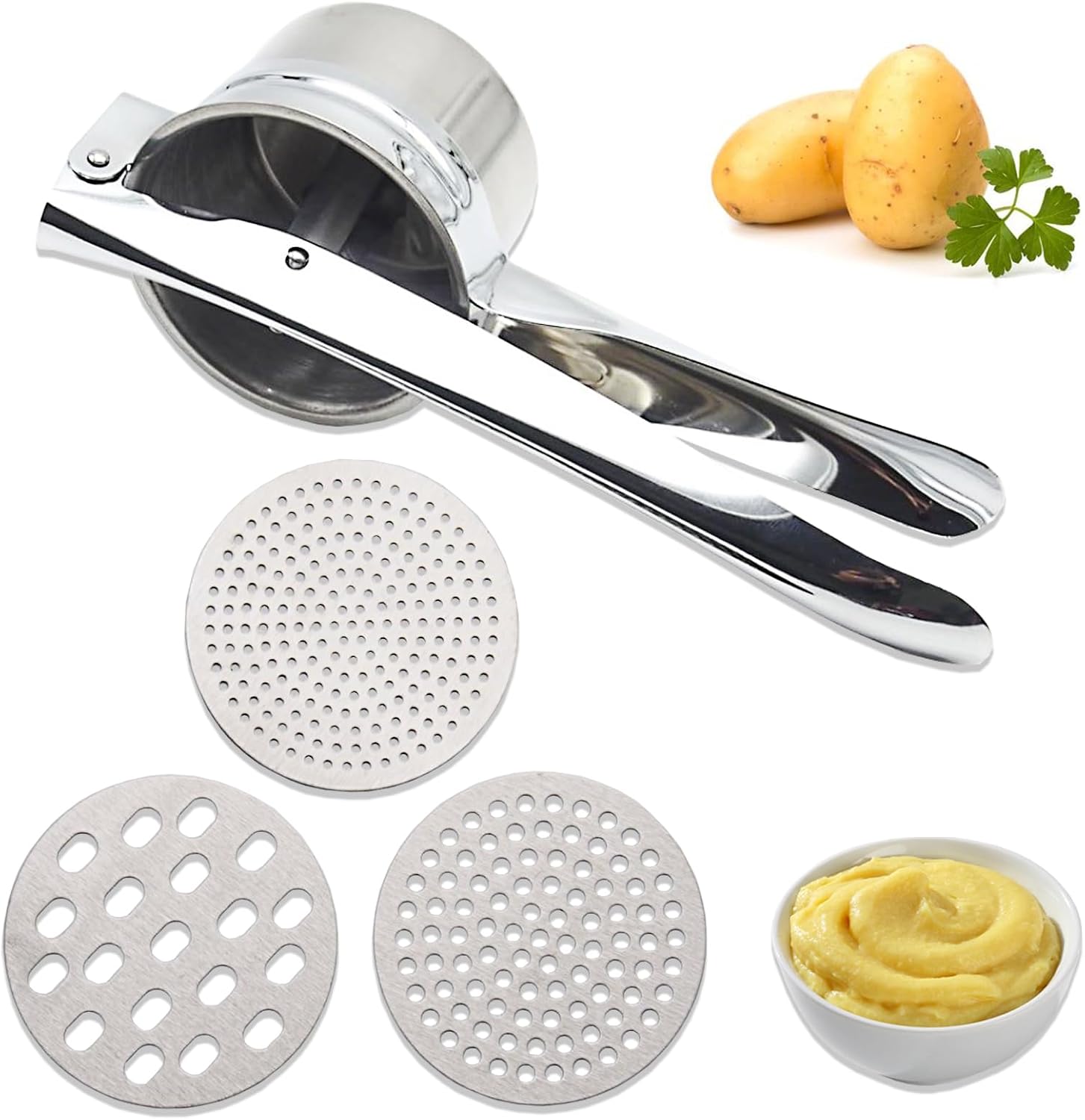 Amazon.com: S-SNAIL-OO 1/2-Packs Stainless Steel Potato Ricer, with 3 ...