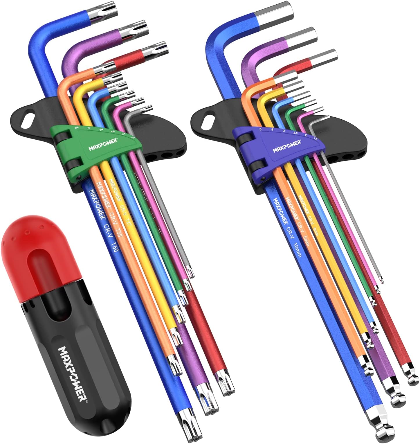 MAXPOWER Hex Keys Set, Metric Ball End Allen Key Set & Star Key Torx ...