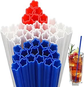 Amazon.com: 120 Pcs Plastic Straws Red Blue White Star Shaped Straws ...