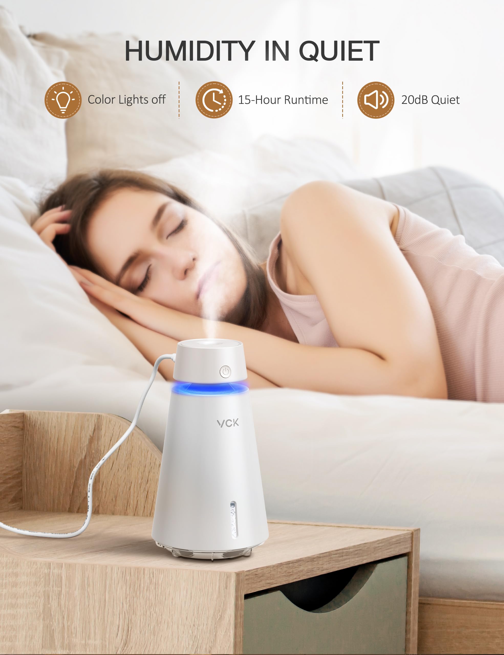 VCK Portable Mini Humidifiers, 600ml Small Cool Mist Humidifier for ...