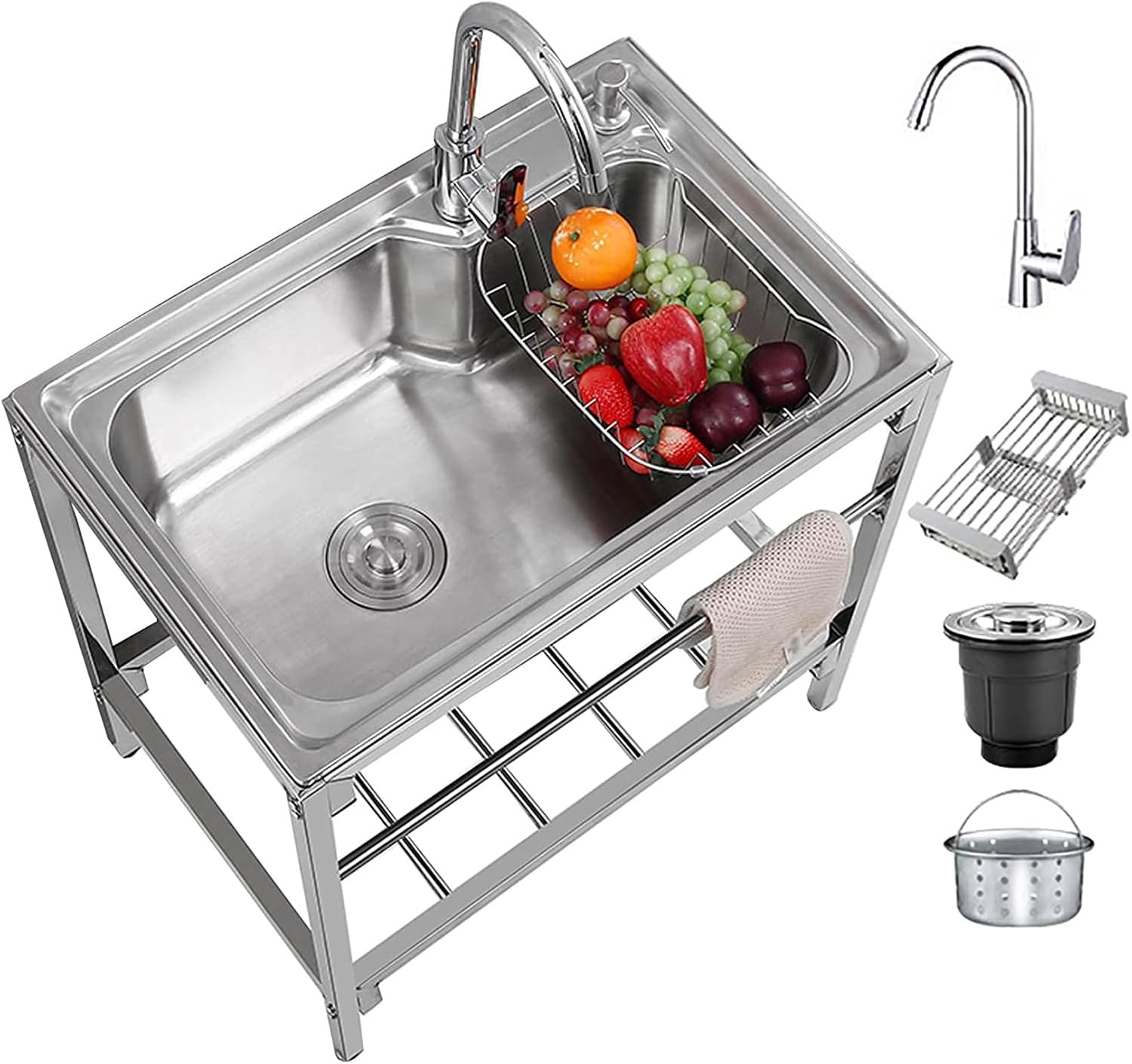 Stainless Steel Garage Sink with Tap Single Tank Stand for Washing ...