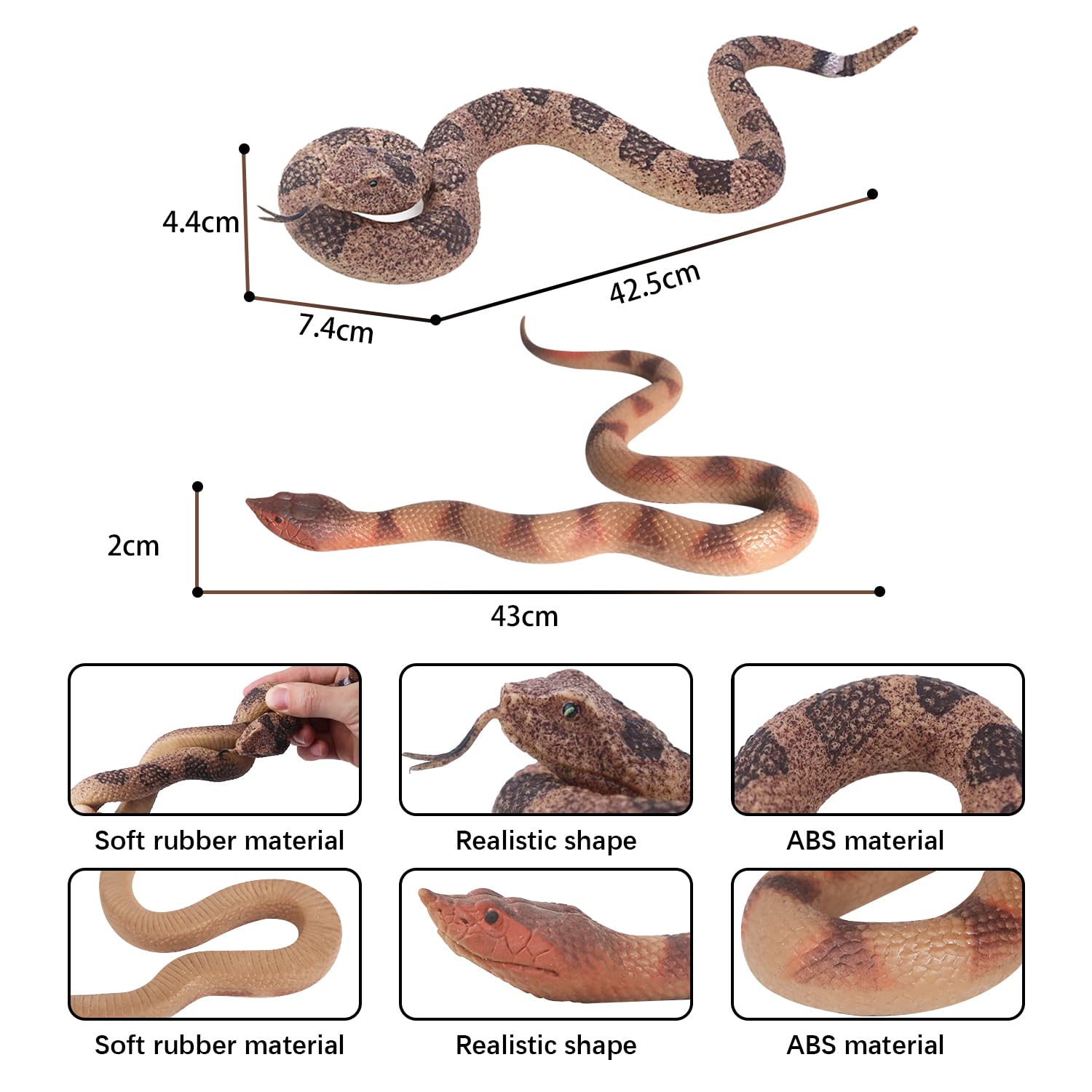SIENON 2Pcs Realistic Fake Snakes Toy Rubber Snake Figure Lifelike ...