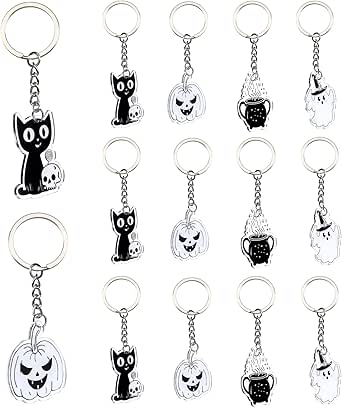 Amazon.com: Serencatcher Halloween Keychain Party Favors Black White ...