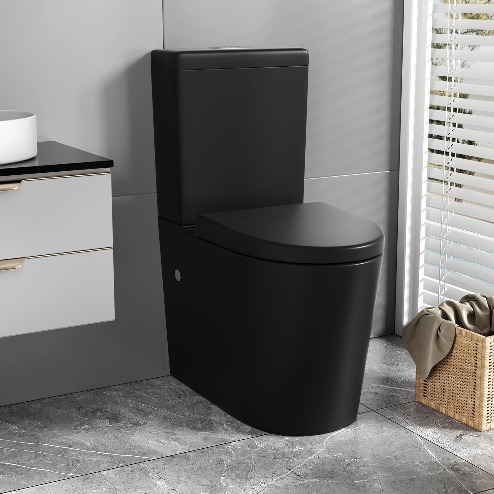 Buy Robanmoa Matt Black Rimless Close Coupled Toilet WC Comfort Height ...