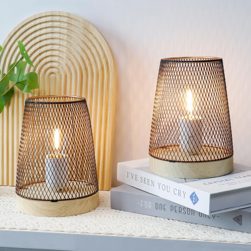 JHY DESIGN Set of 2 Metal Mesh Table Lamp LED Cordless Lamp Battery ...