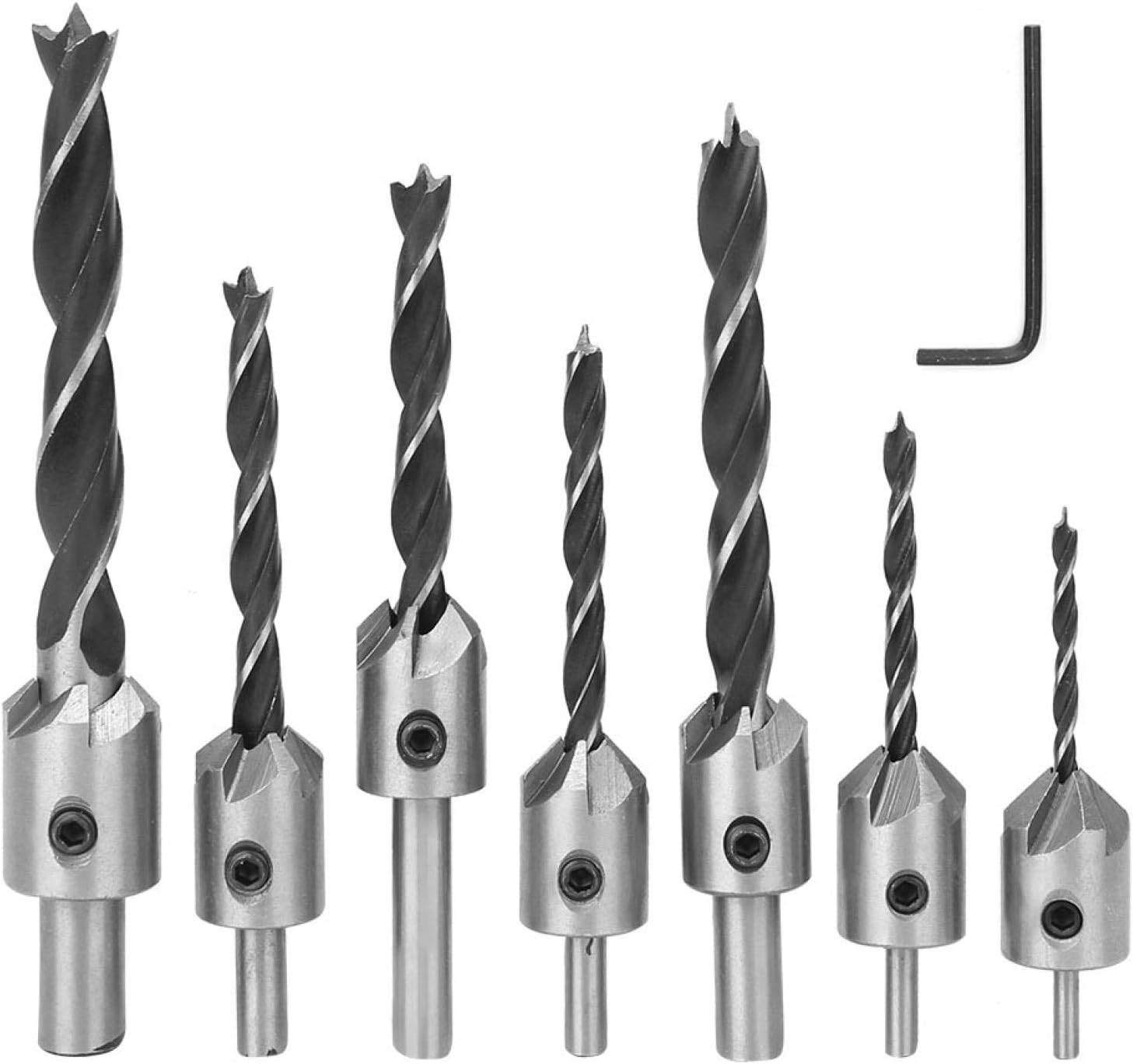 Wolintek 7 Pcs HSS 5 Flute Senker Bohrer Set Screwdriver Reibahle ...