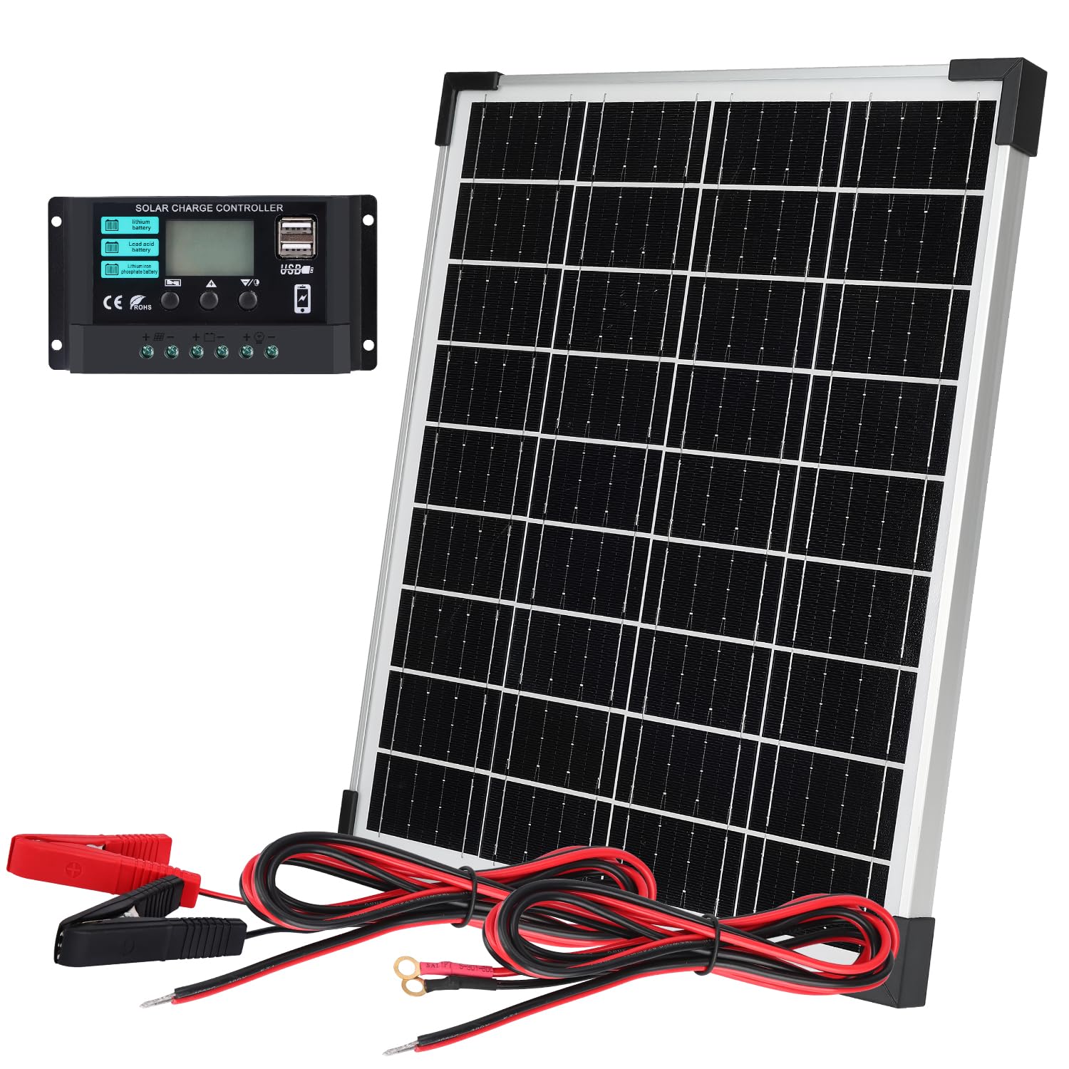 DYVIAHOME Solar Panels Kit Monocrystalline Solar Battery Maintainer 12V ...