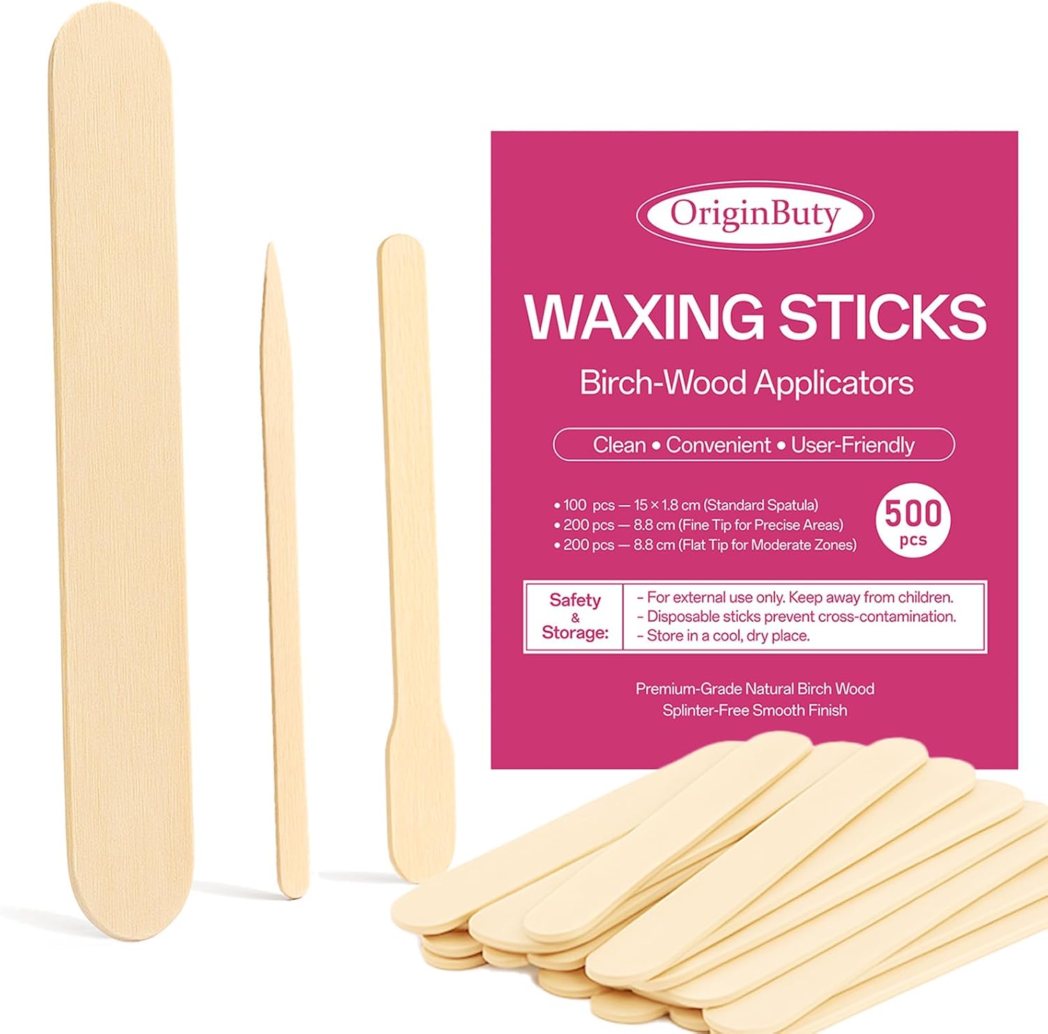 3 Styles 500-Pack Splinter-Free Wooden Wax Applicator Sticks ...
