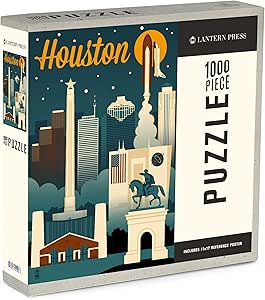 Amazon.com: 1000 Piece Puzzle Houston, Texas, Retro Skyline (Made in ...