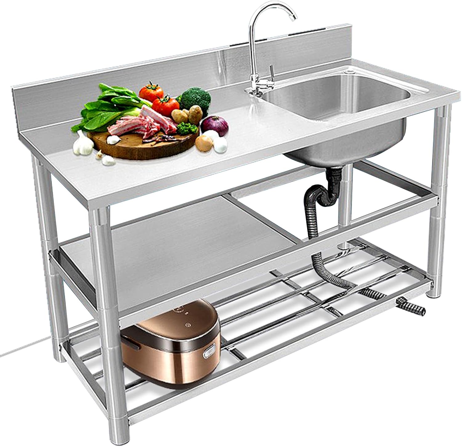 Amazon.com: Stainless Steel Workstation Sink Sink Freestanding ...