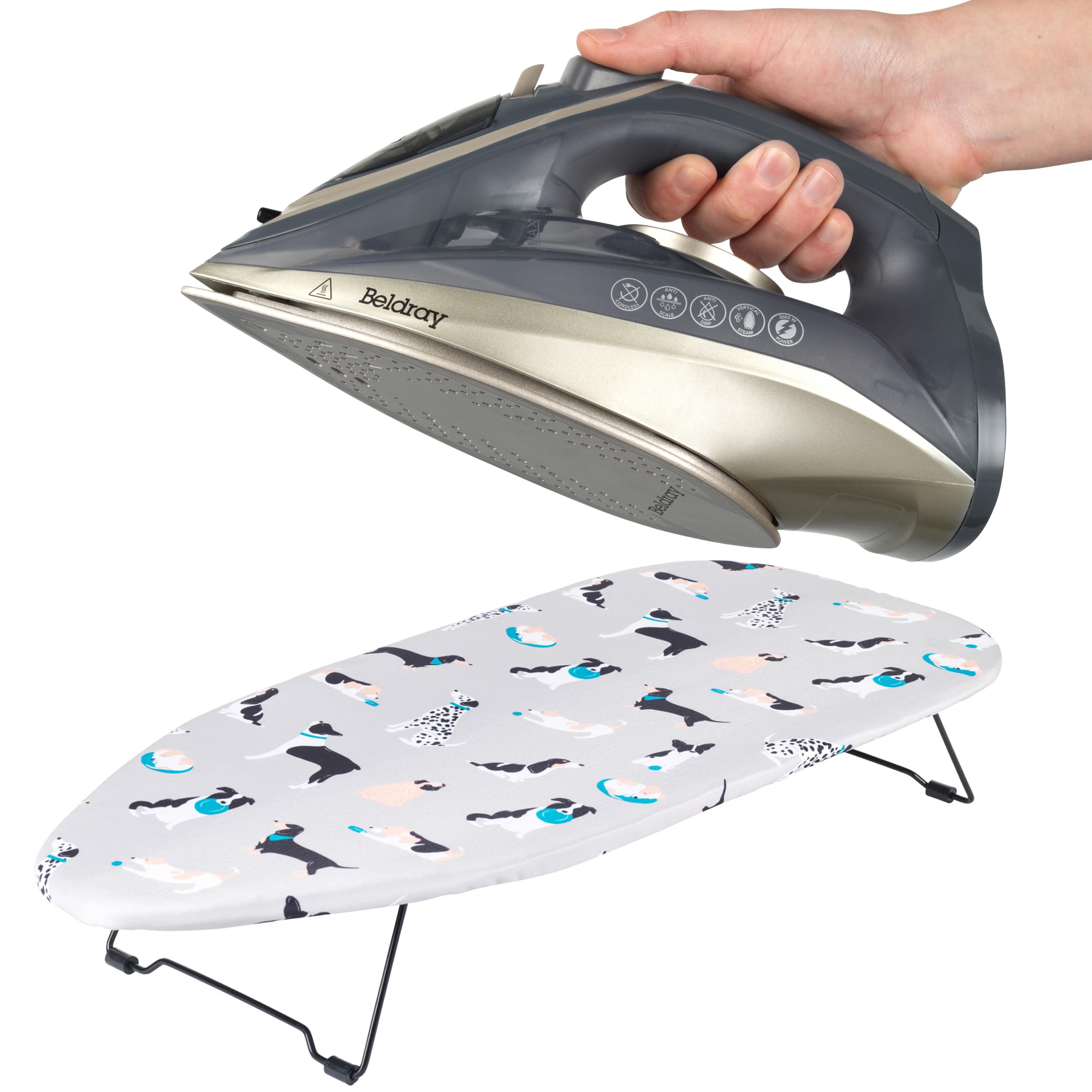 Beldray COMBO-9210 Iron & Ironing Board Set – Titanium 2-in-1 Cordless ...