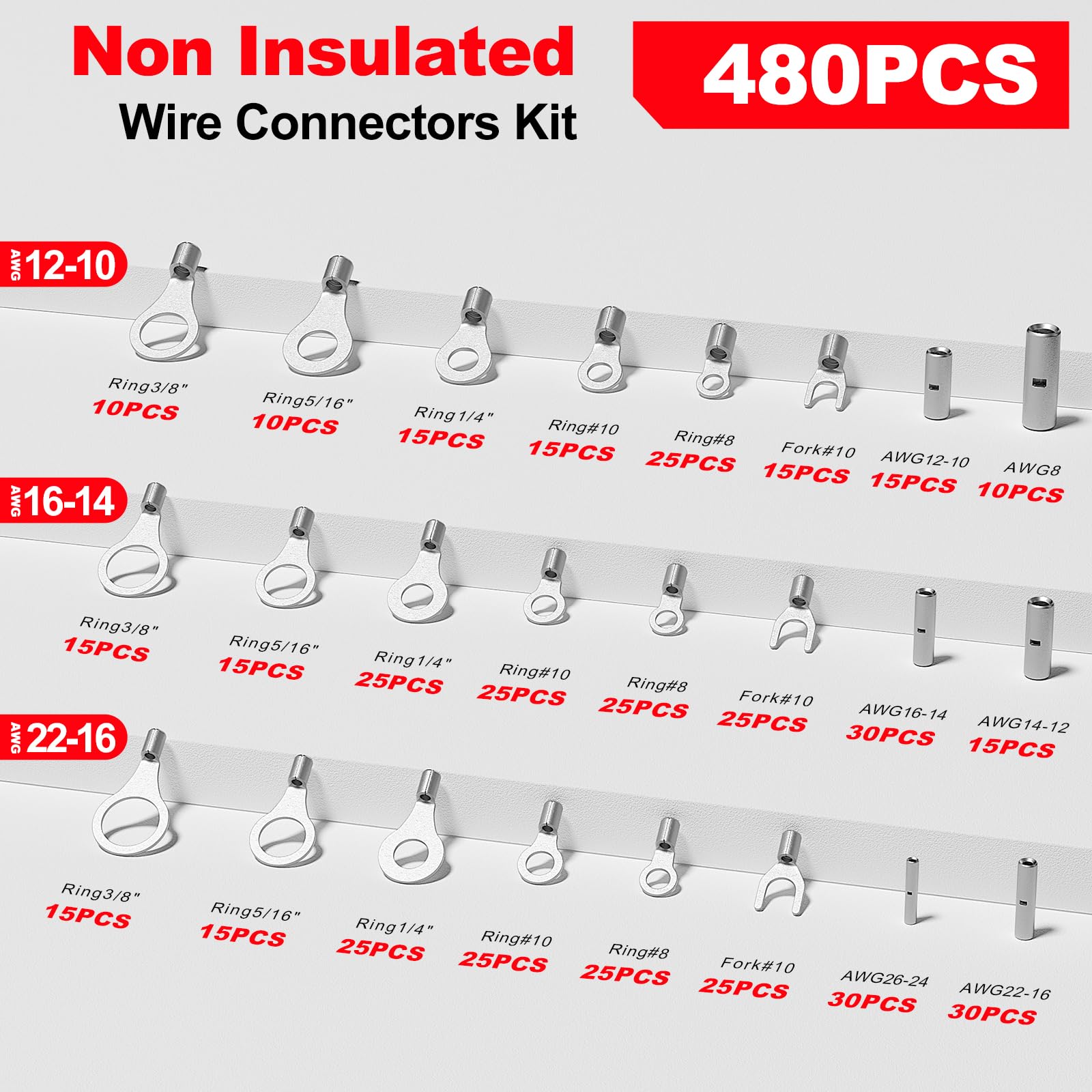 Snapklik.com : 480 PCS Non Insulated Wire Connectors Kit, 26-8 AWG ...