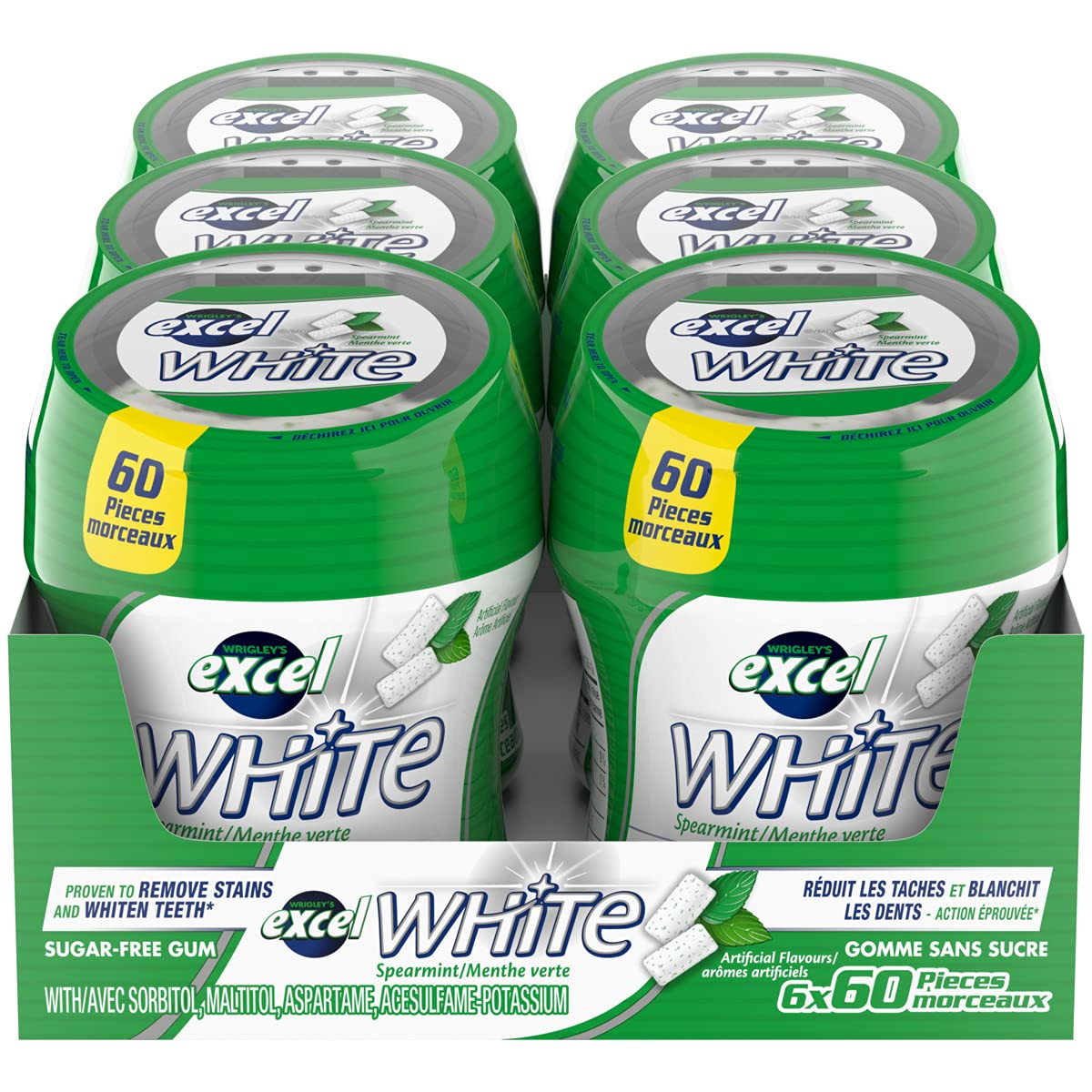 EXCEL, Spearmint Flavoured Sugar Free Chewing Gum, 60 Pieces, 6 Bottles ...